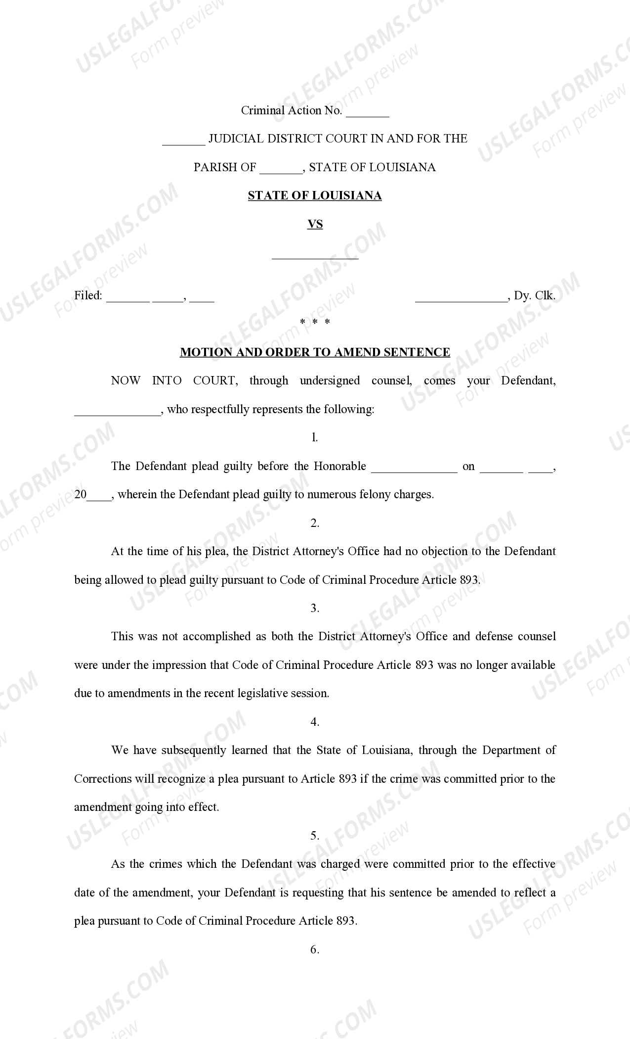 Louisiana Motion And Order To Amend Sentence Amend In A Sentence US Louisiana Motion And Order To Amend Sentence Amend In A Sentence US