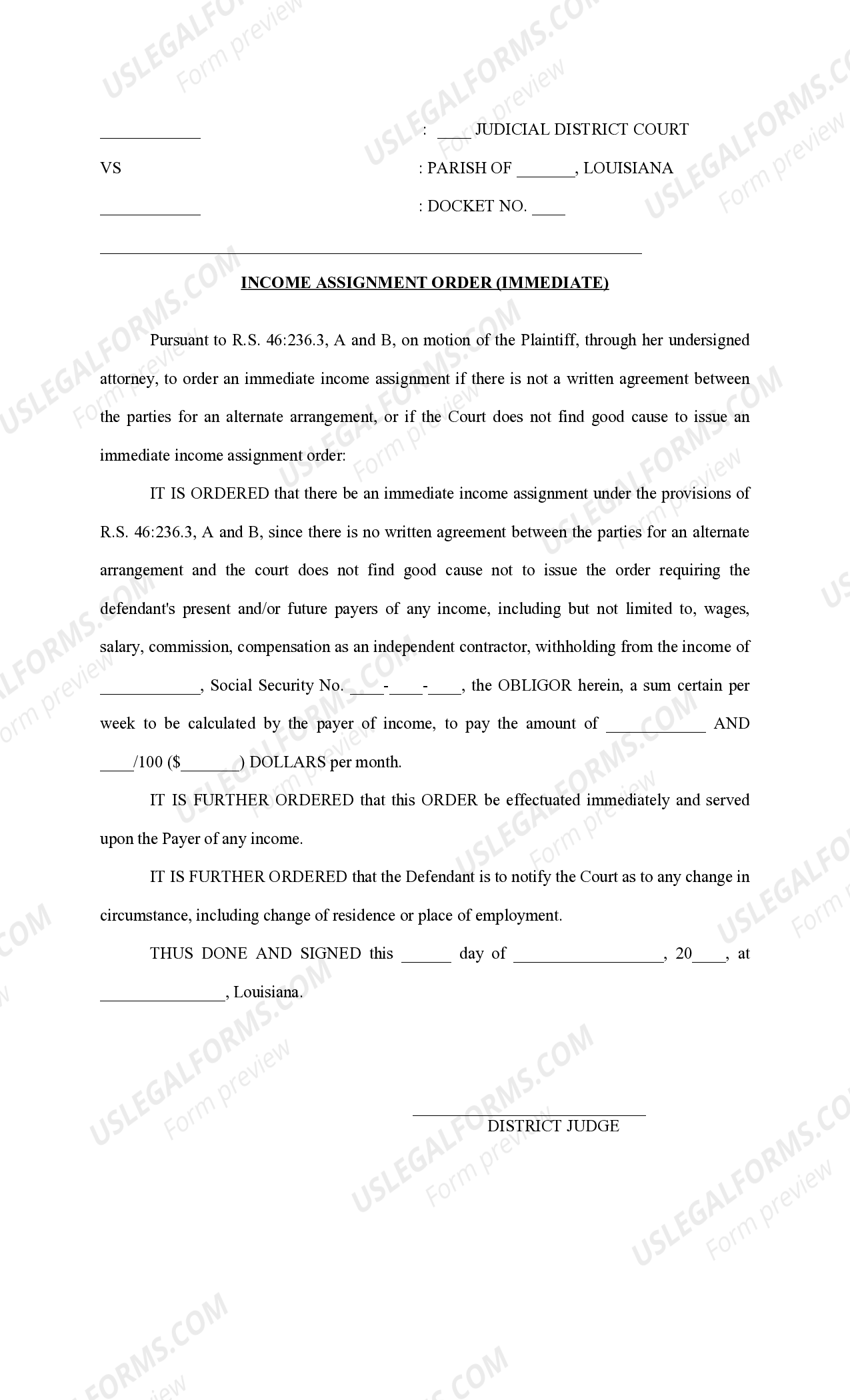 Louisiana Income Assignment Order - Income Assignment Order Louisiana ...