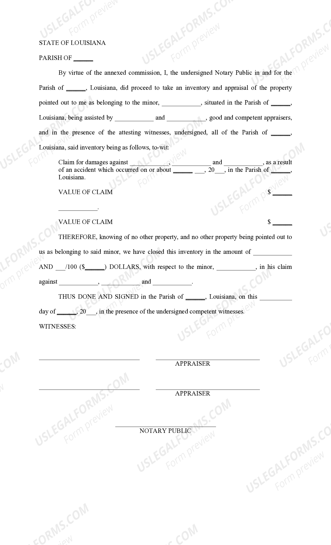 Louisiana Inventory and Appraisal of Property | US Legal Forms