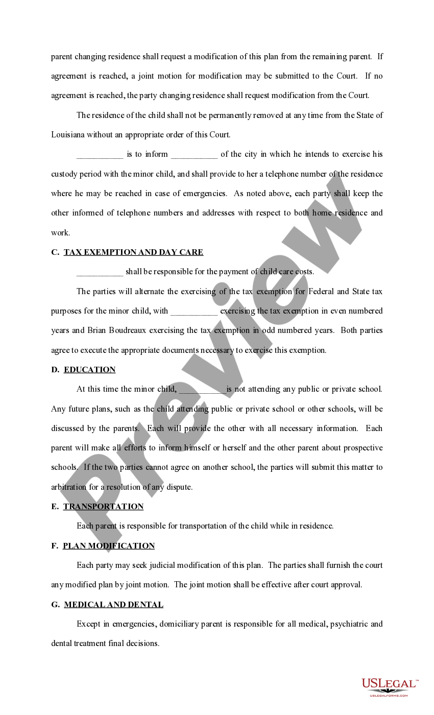 Louisiana Joint Custody Agreement Custody US Legal Forms