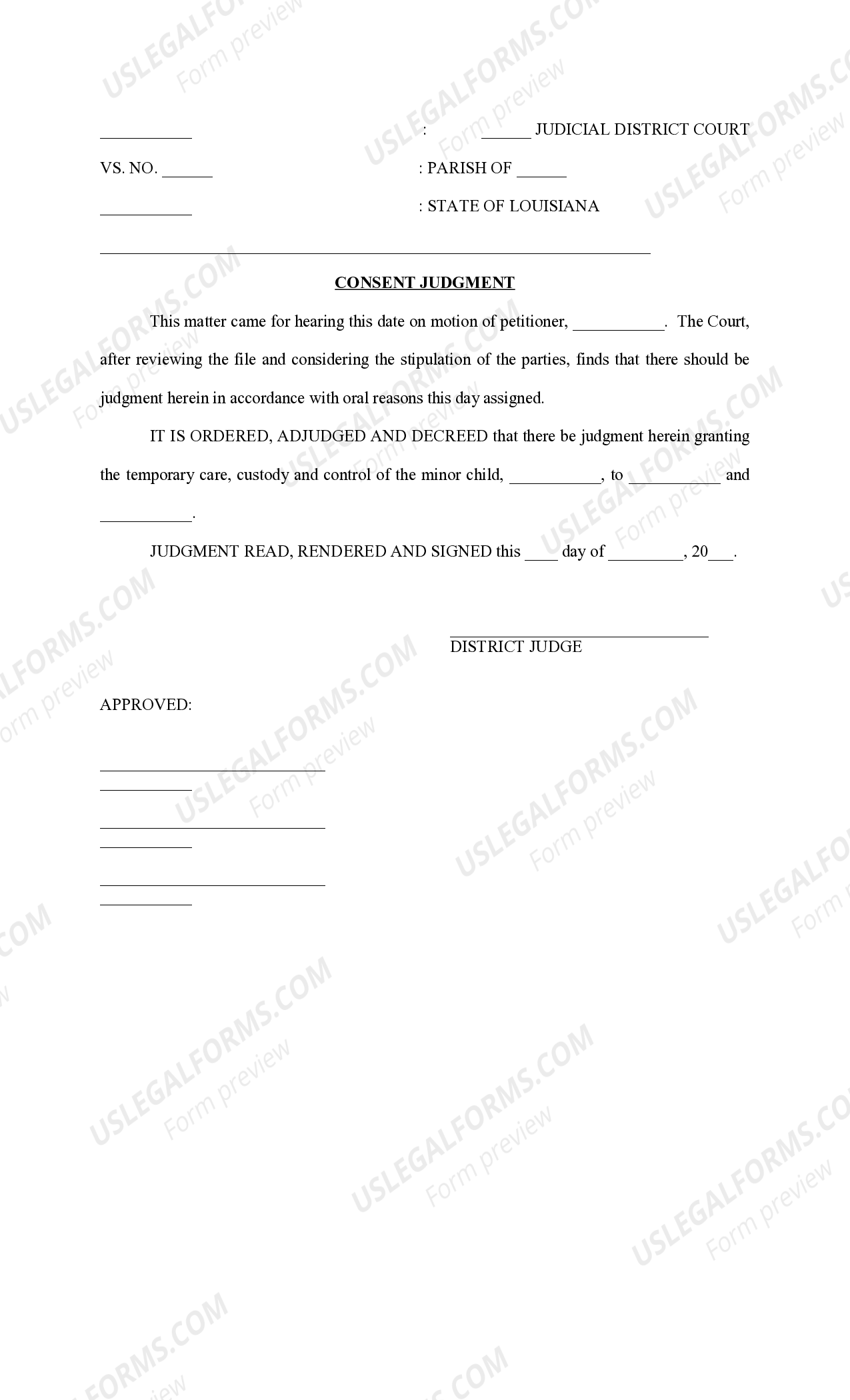 Louisiana Petition for Temporary Care, Custody and Control - Temporary ...