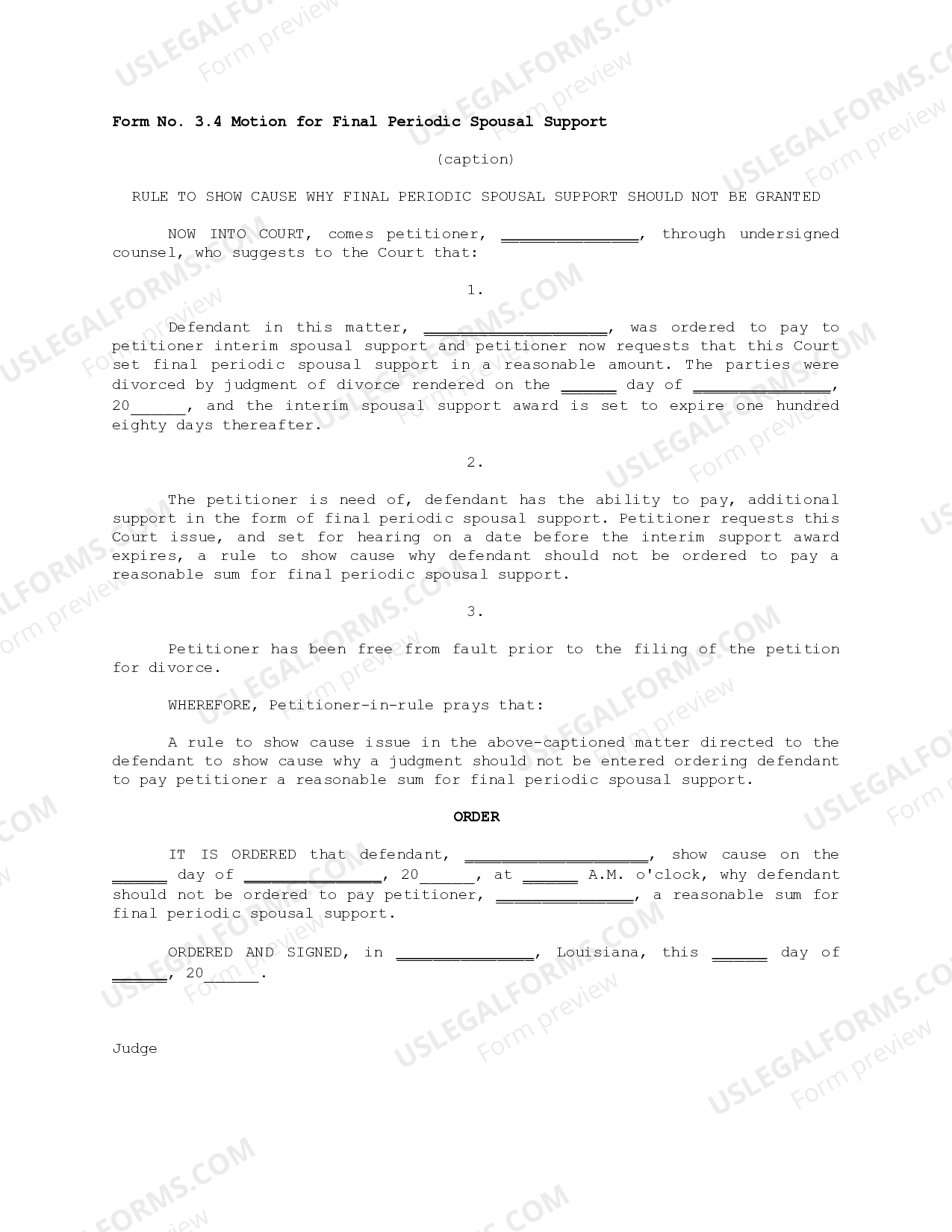 Louisiana Spousal Support Without Demand for Divorce Packet | US Legal ...
