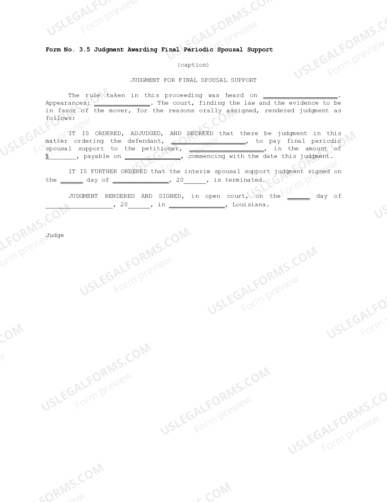 Louisiana Spousal Support Without Demand for Divorce Packet | US Legal ...