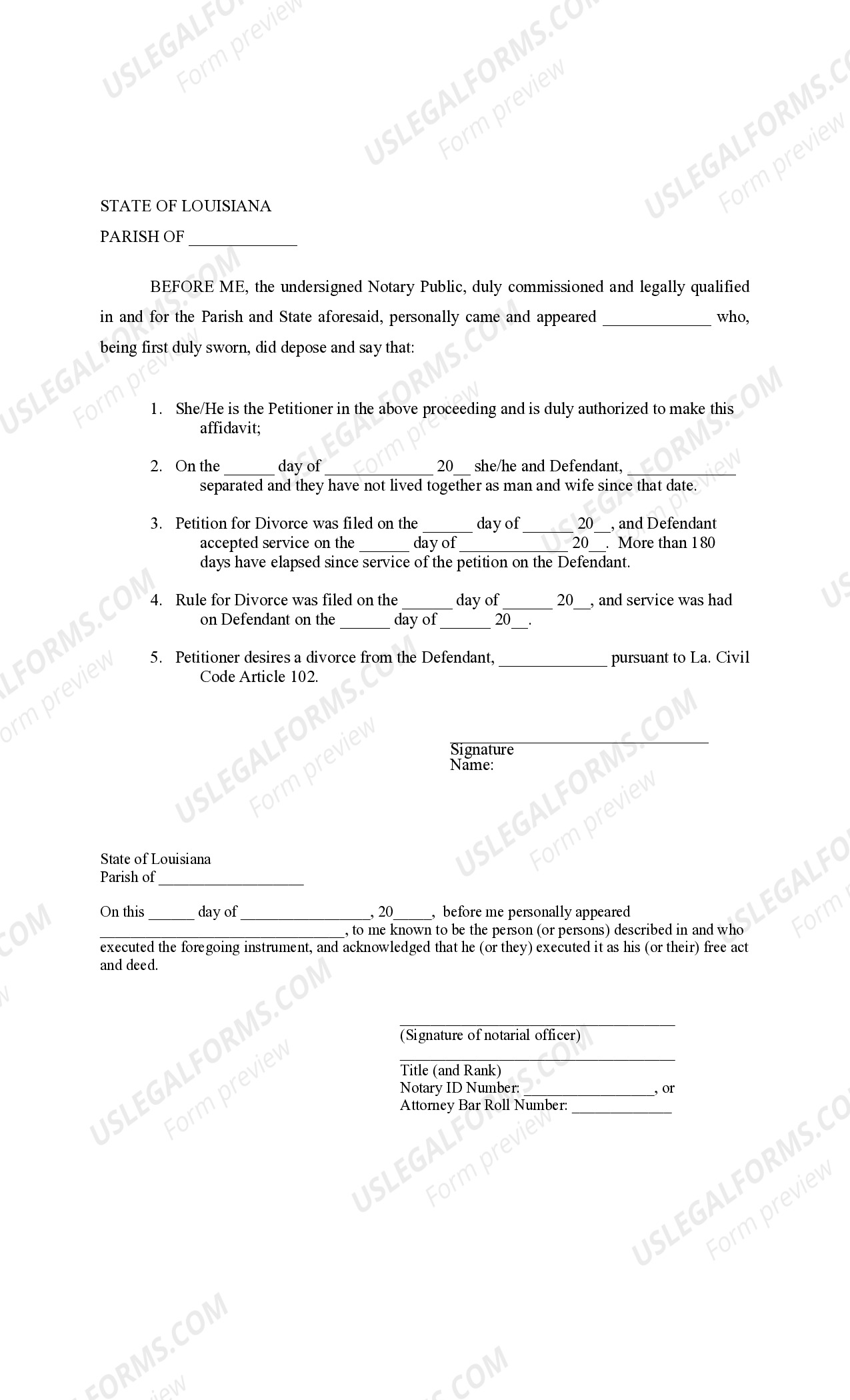 Louisiana Affidavit - La. CC Art. 102 with Adult Children - Louisiana ...