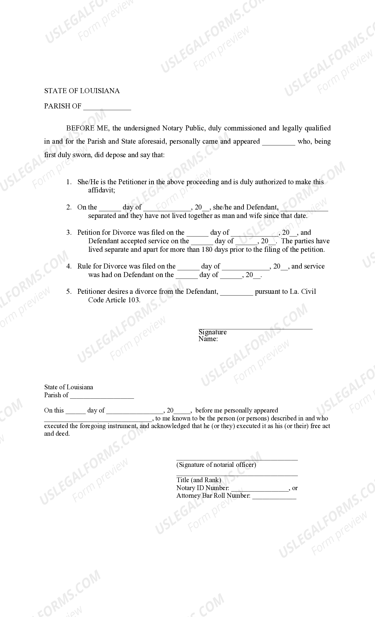 Louisiana Affidavit - La. CC Art. 103 with Adult Children - La Cc 103 ...