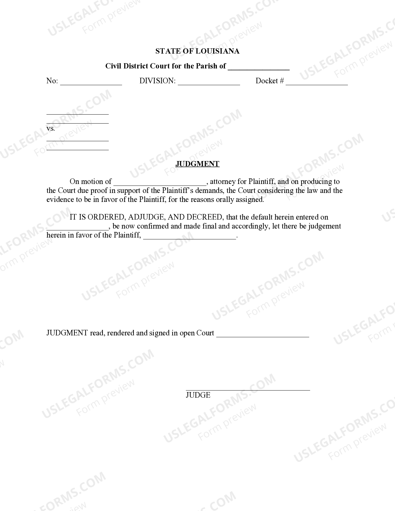 Louisiana Judgment for Default | US Legal Forms