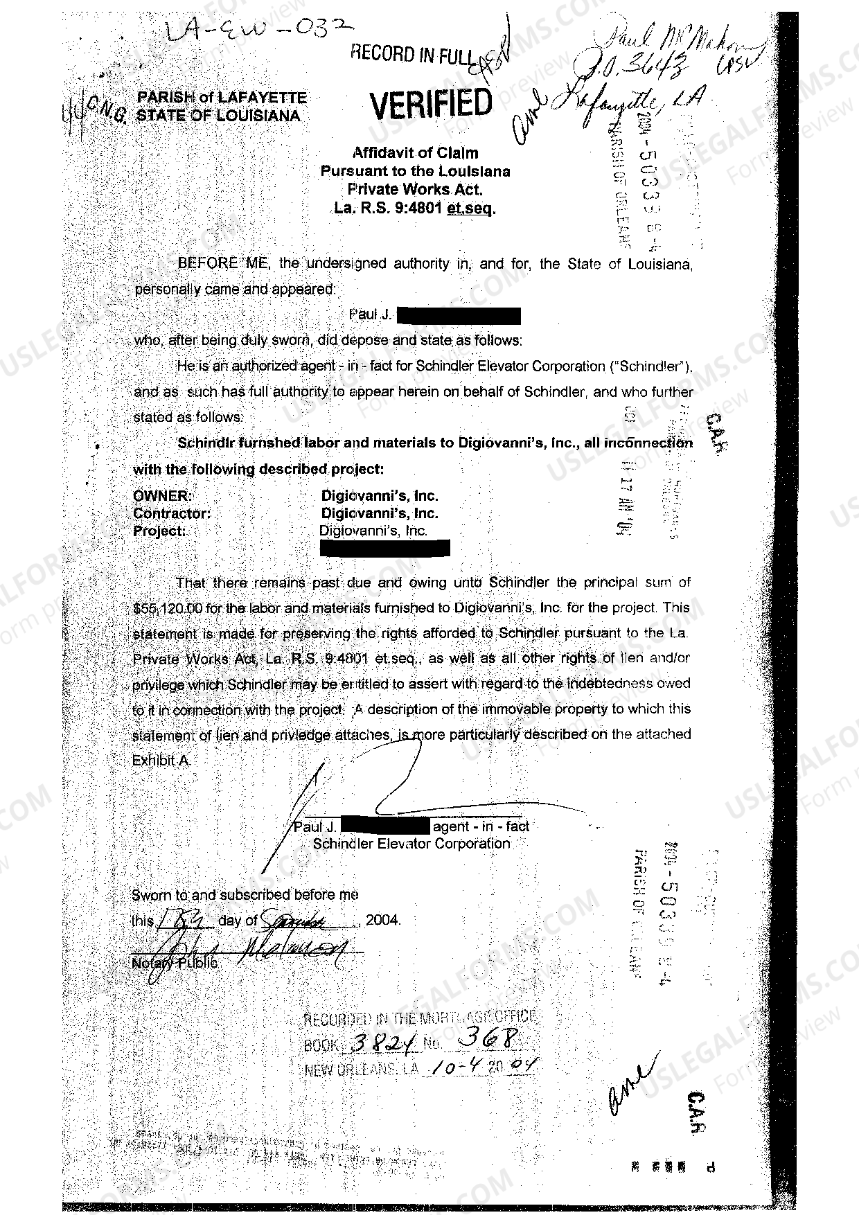Louisiana Affidavit Of Claim | US Legal Forms