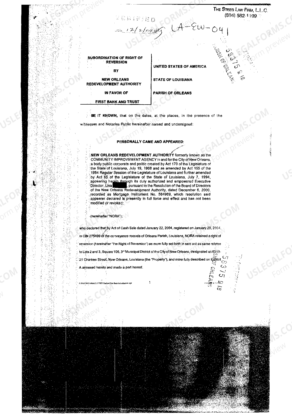 Louisiana Subordination Of Right Of Reversion | US Legal Forms