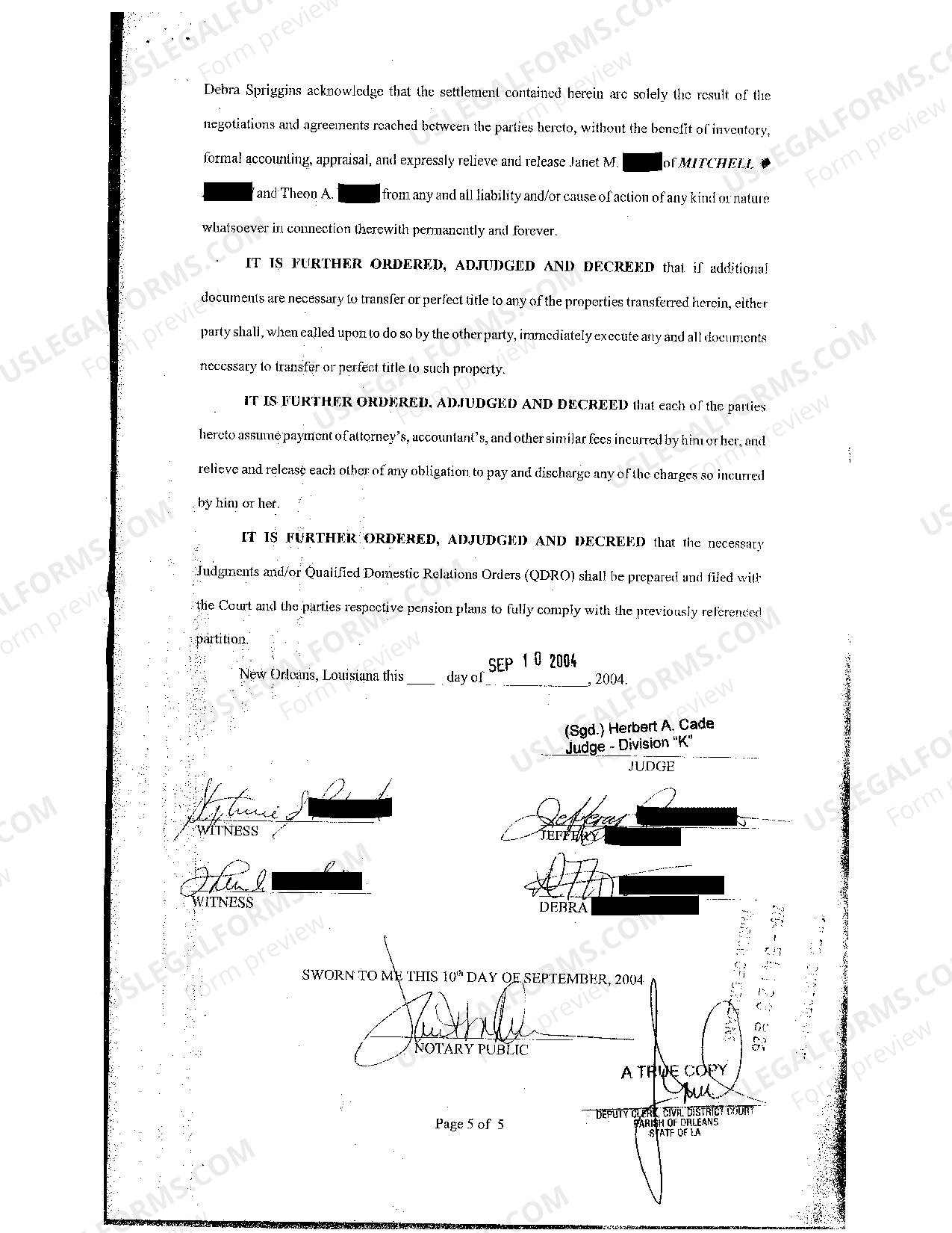 Louisiana Consent Judgment To Partition Community Property | US Legal Forms