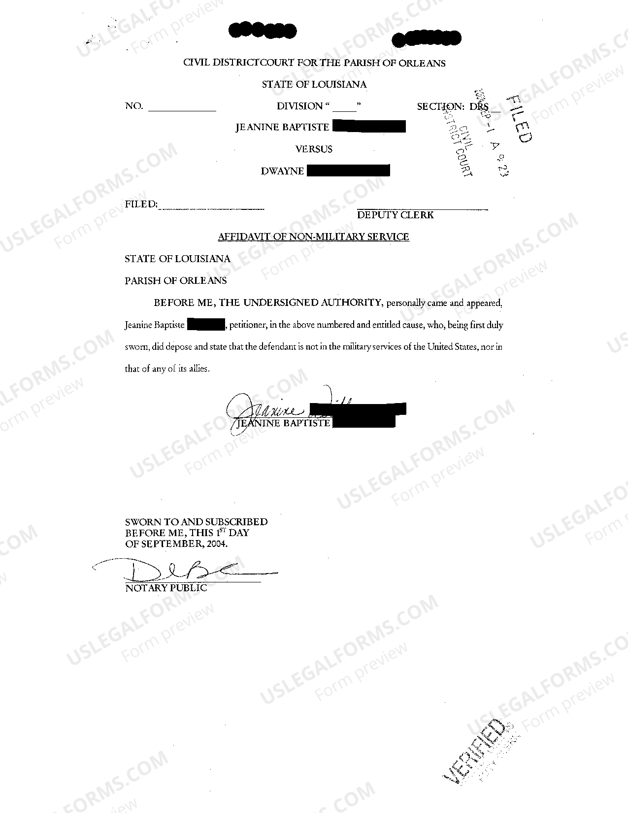 Louisiana Petition For Divorce Based Upon LSA C.C ART. 103(3) And Sole ...