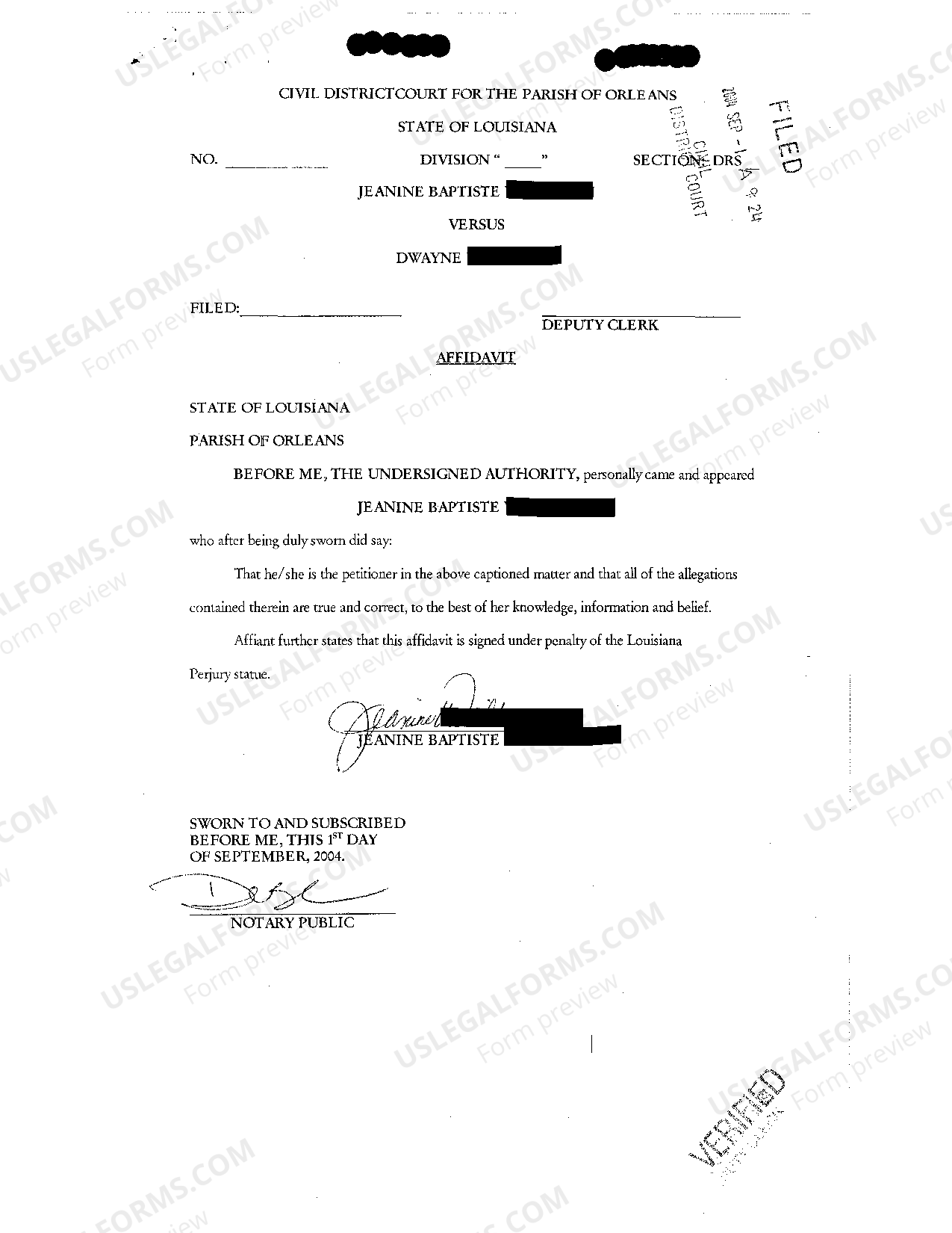 Louisiana Petition For Divorce Based Upon LSA C.C ART. 103(3) And Sole ...