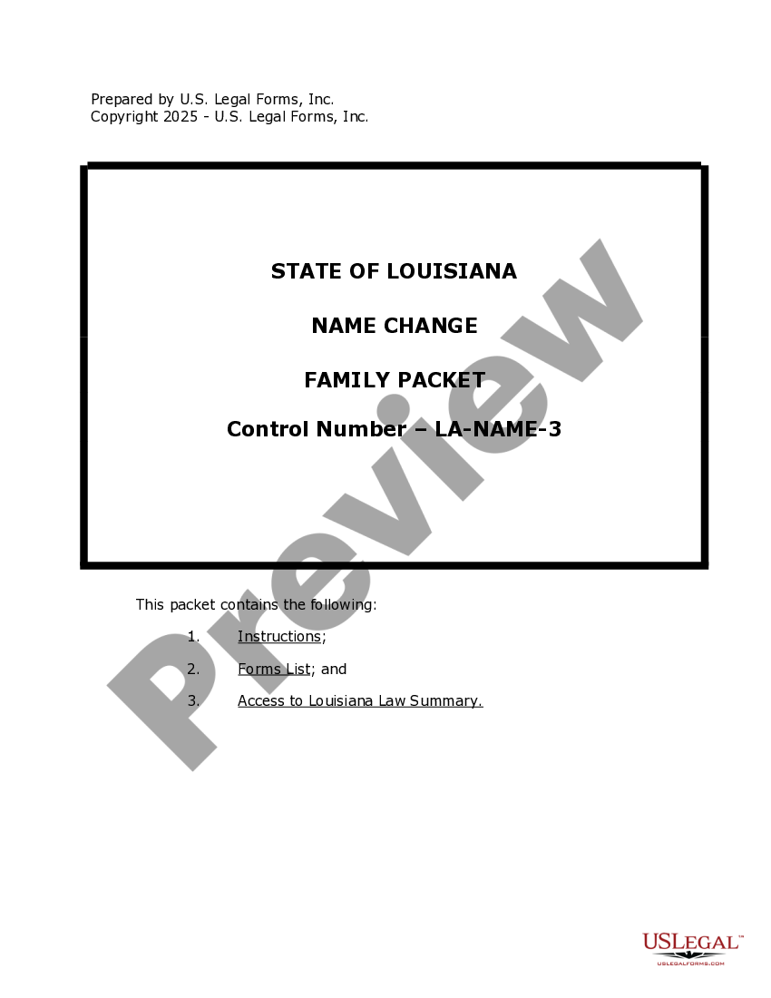 Louisiana Name Change Instructions And Forms Package For A Family