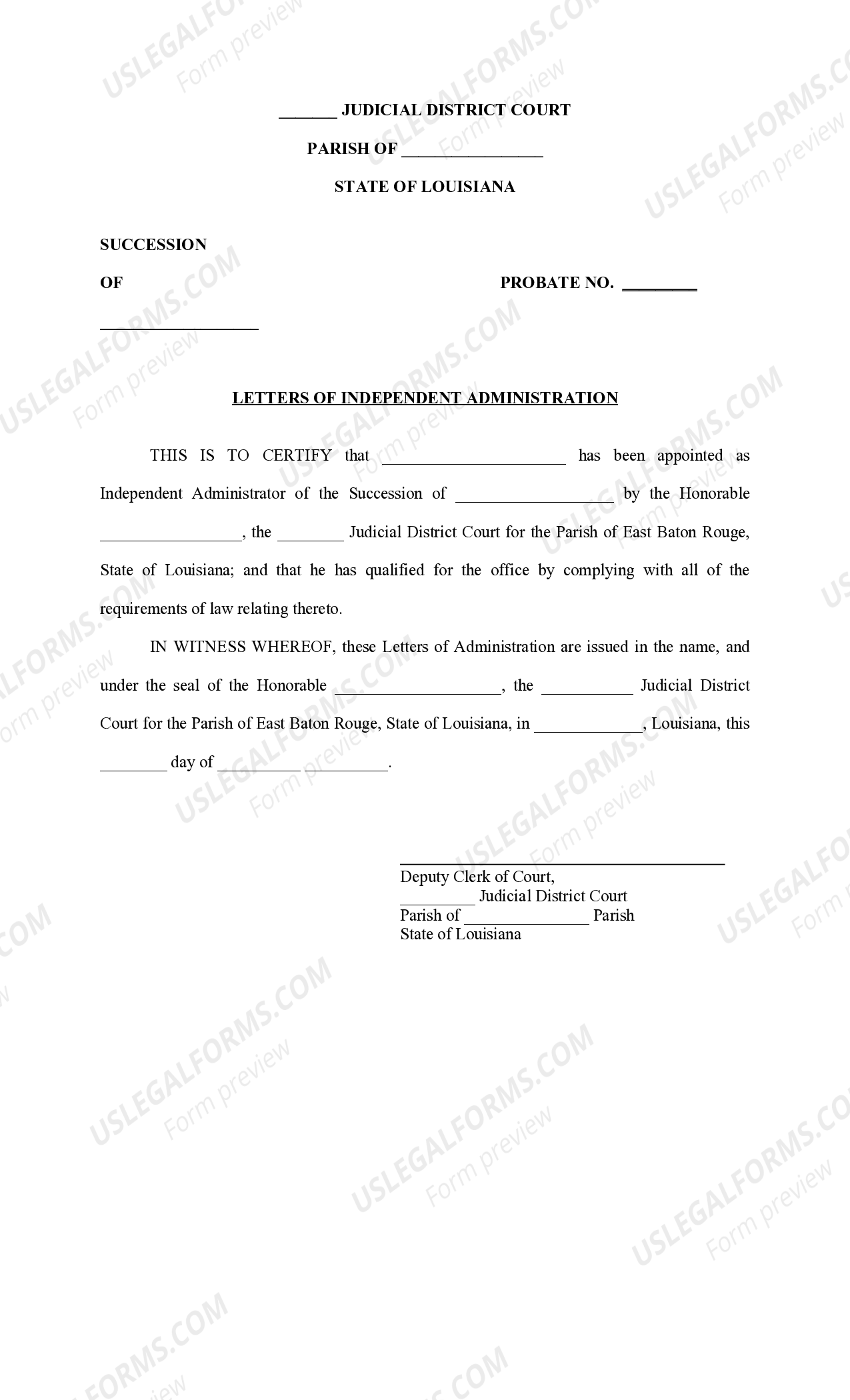 Louisiana Letters of Independent Administration - Letter Of ...