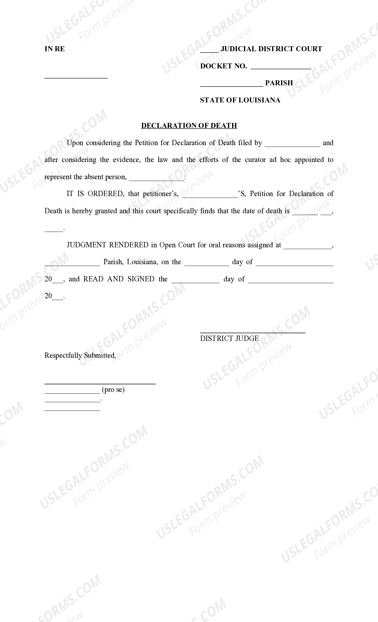 Shreveport Louisiana Declaration of Death - Louisiana Emergency ...