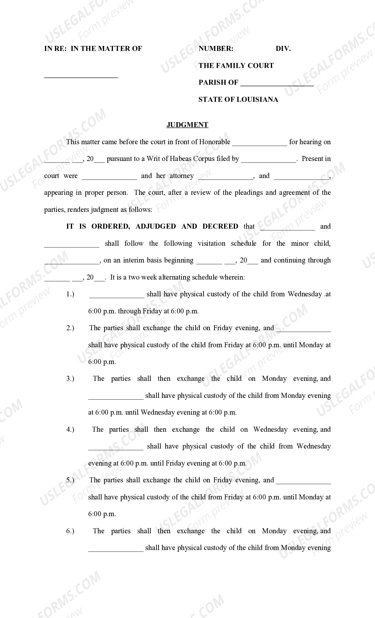 Louisiana Judgment Regarding Child Custody | US Legal Forms
