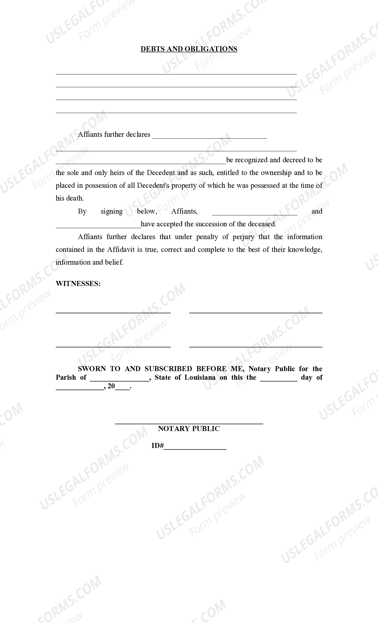 Louisiana Small Succession Affidavit of Death and Heirship | US Legal Forms