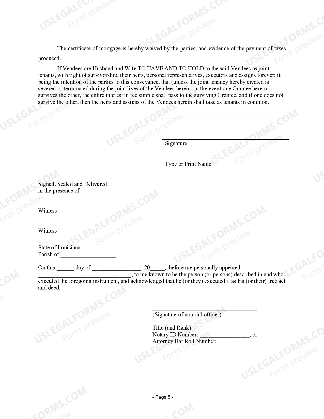 Louisiana Fiduciary Deed for use by Executors, Trustees, Trustors ...