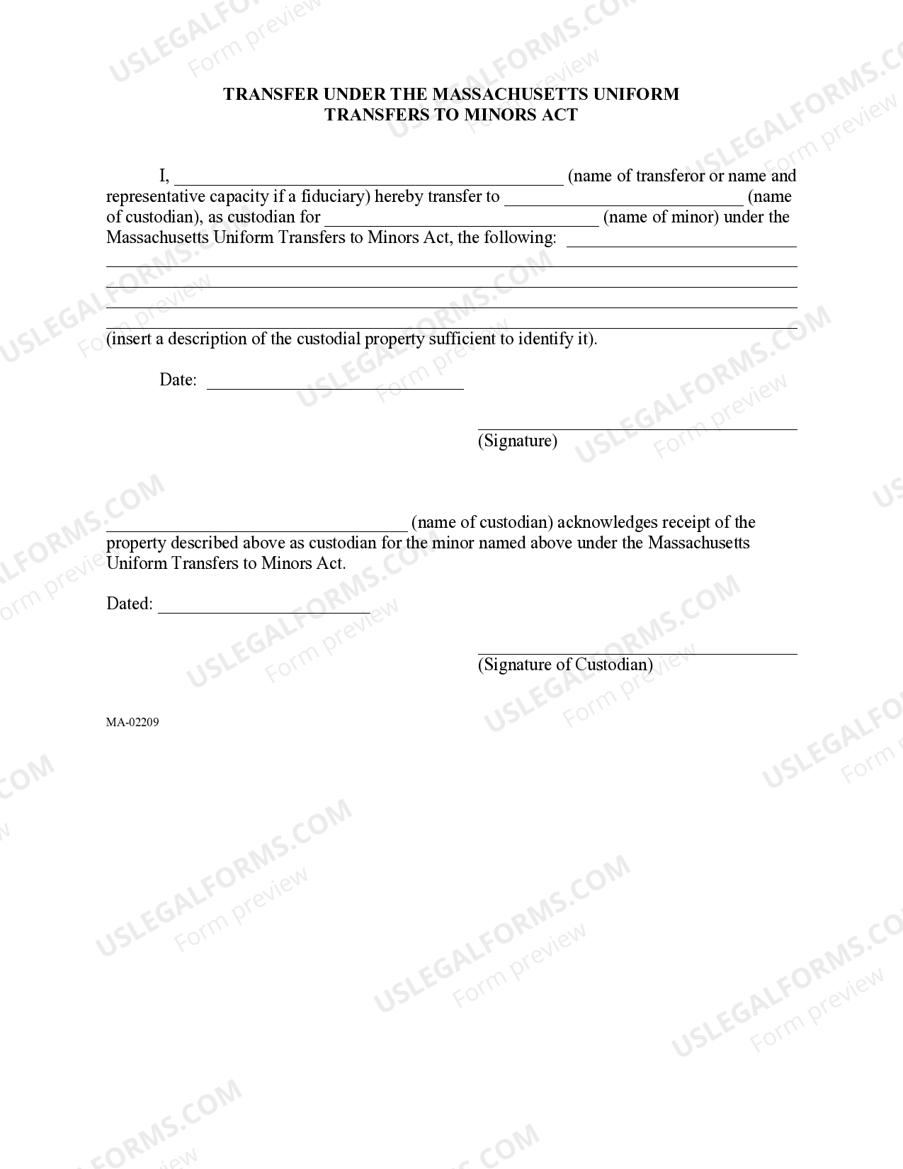 Transfer Under The Massachusetts Uniform Transfers to Minors Act - Utma ...