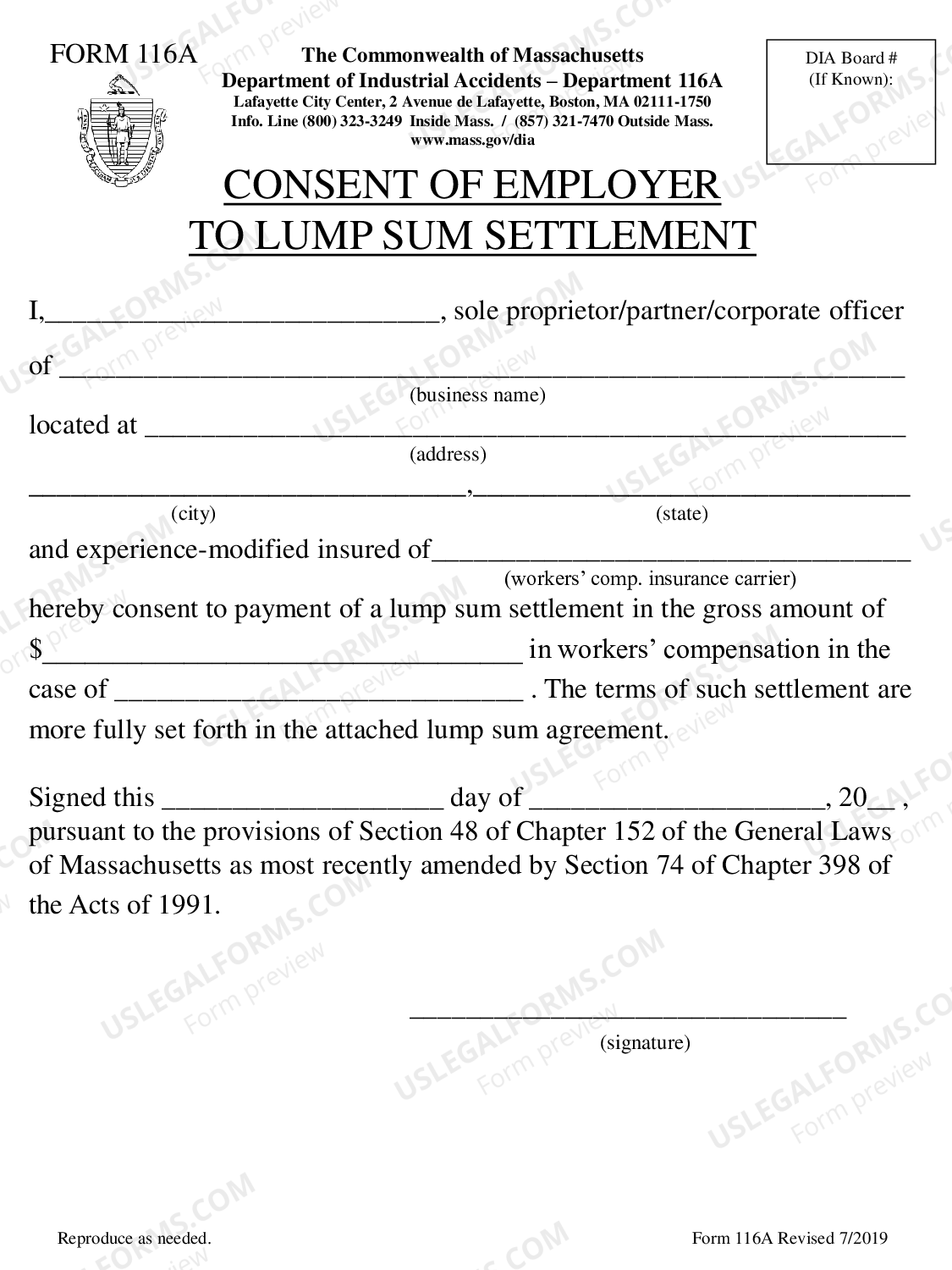 Massachusetts Employer Consent to Lump Sum for Workers' Compensation ...