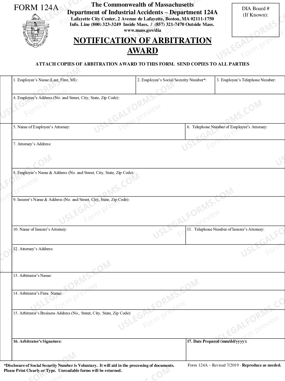 Massachusetts Notification of Arbitration Award for Workers ...