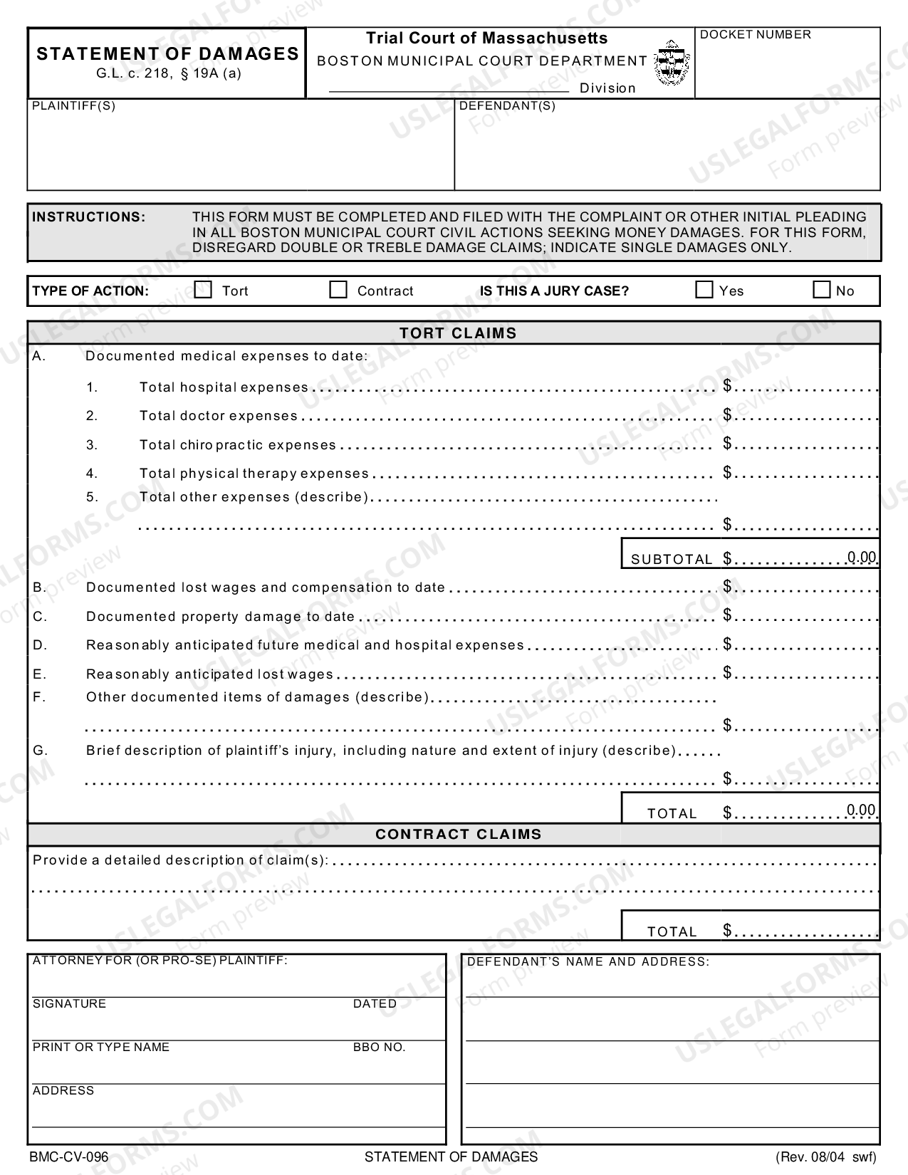 Massachusetts Statement of Damages - Statement Of Damages Ma | US Legal ...