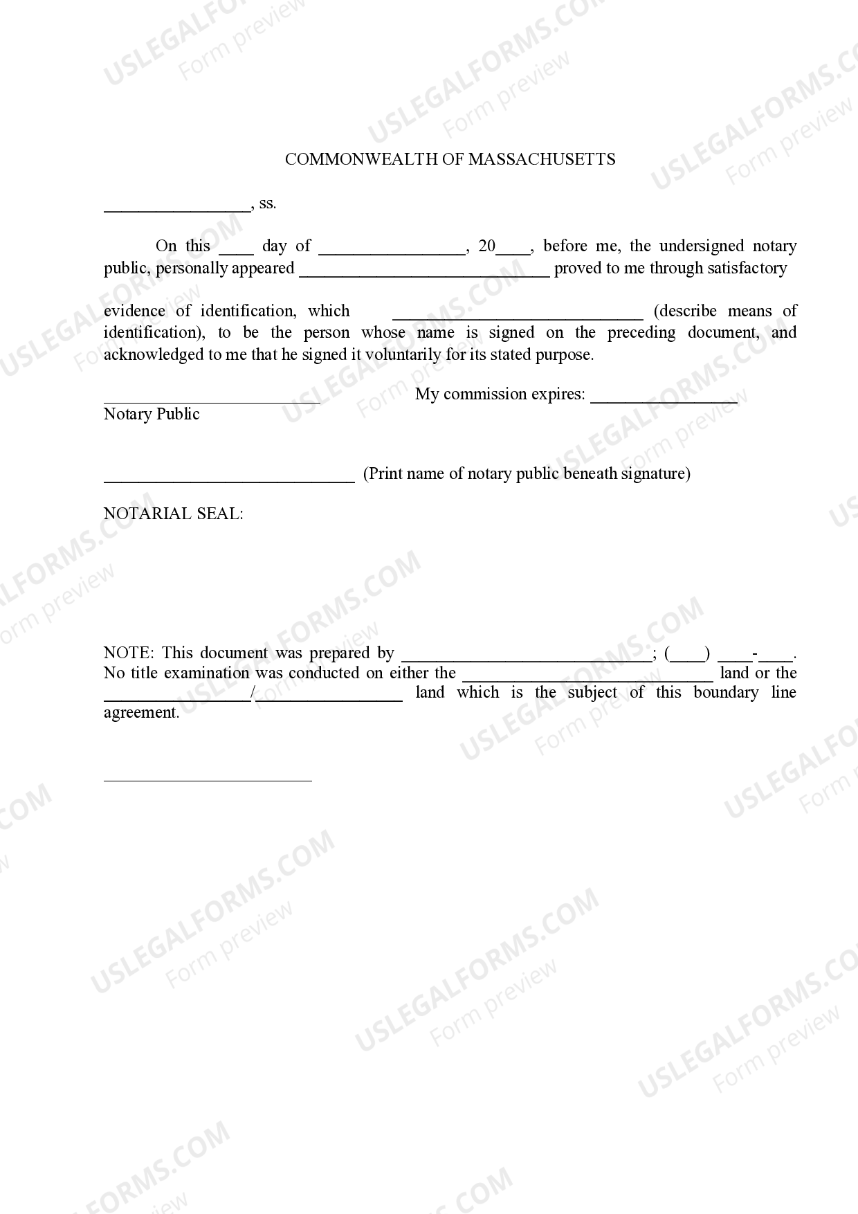 Massachusetts Boundary Line Agreement US Legal Forms Massachusetts Boundary Line Agreement US Legal Forms