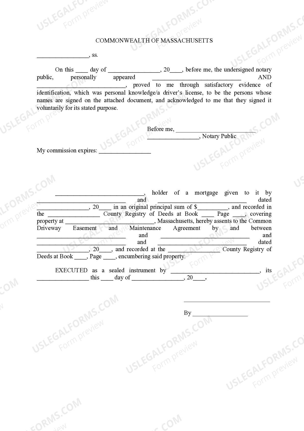 Massachusetts Common Driveway Easement and Maintenance Agreement ...