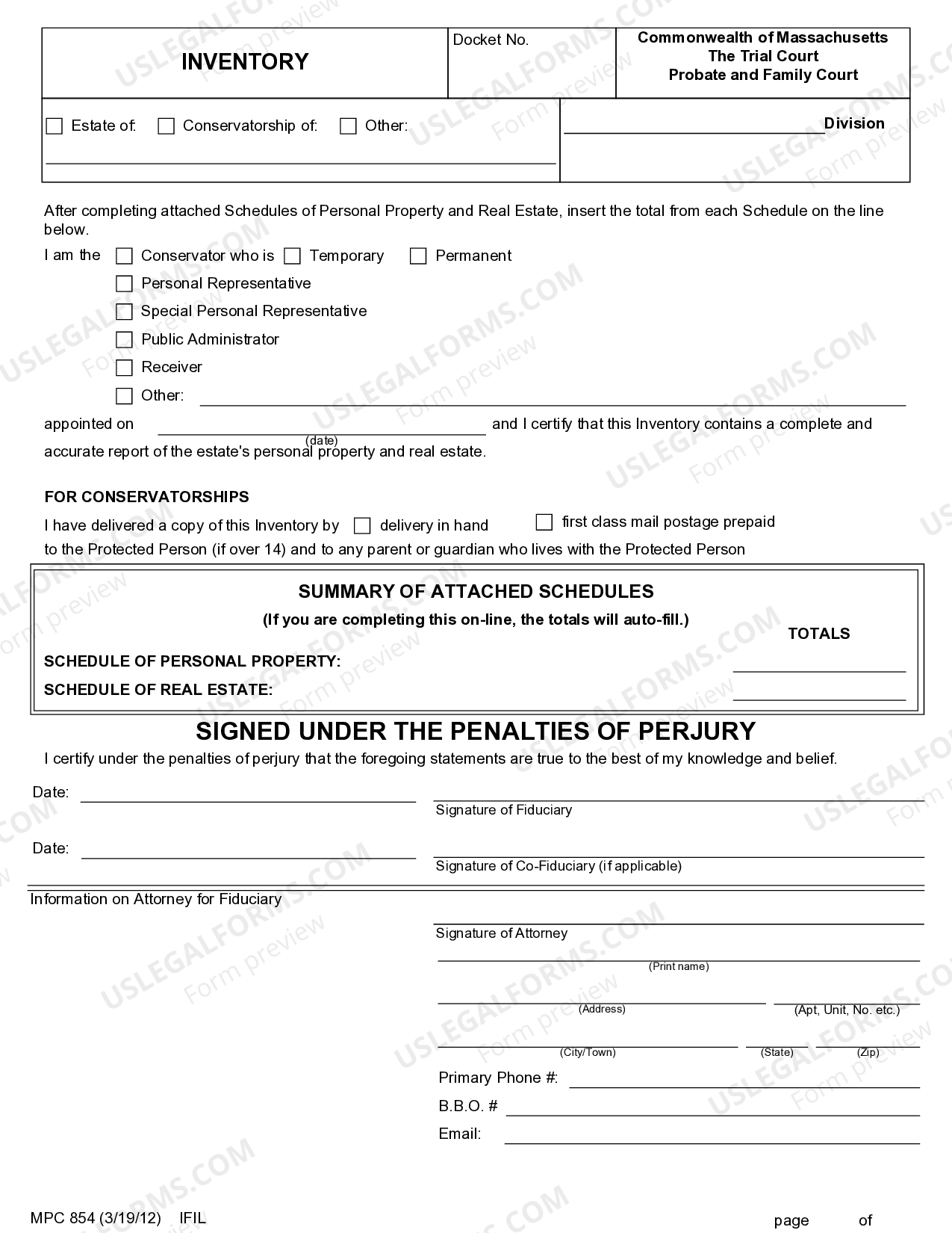 Massachusetts Conservator's Inventory | US Legal Forms