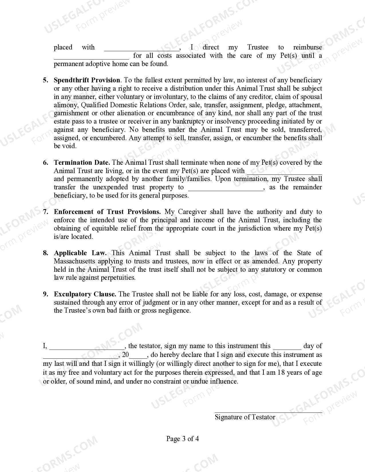 Massachusetts Codicil to Will Form for Amending Your Will - Codicil ...