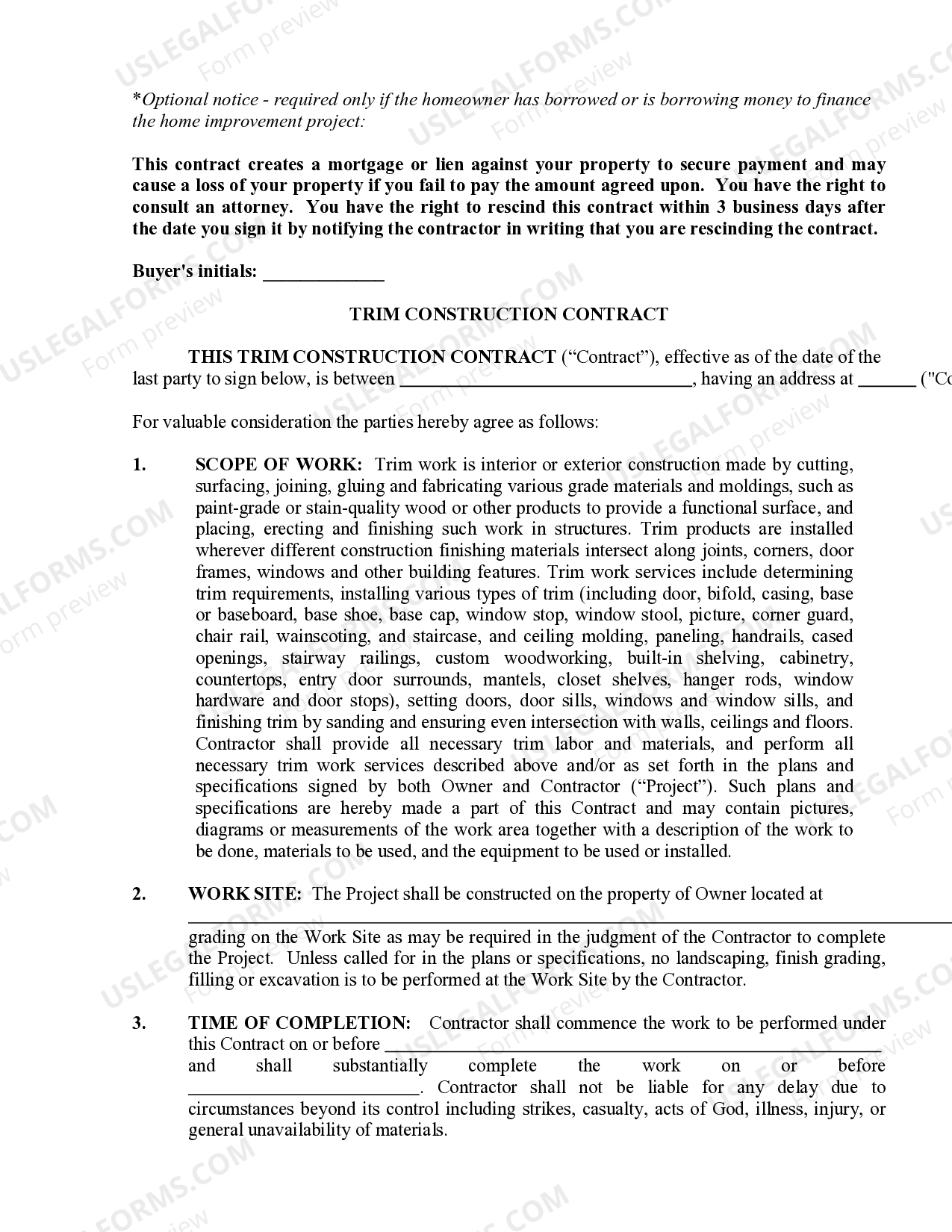 Maryland Trim Carpenter Contract for Contractor | US Legal Forms