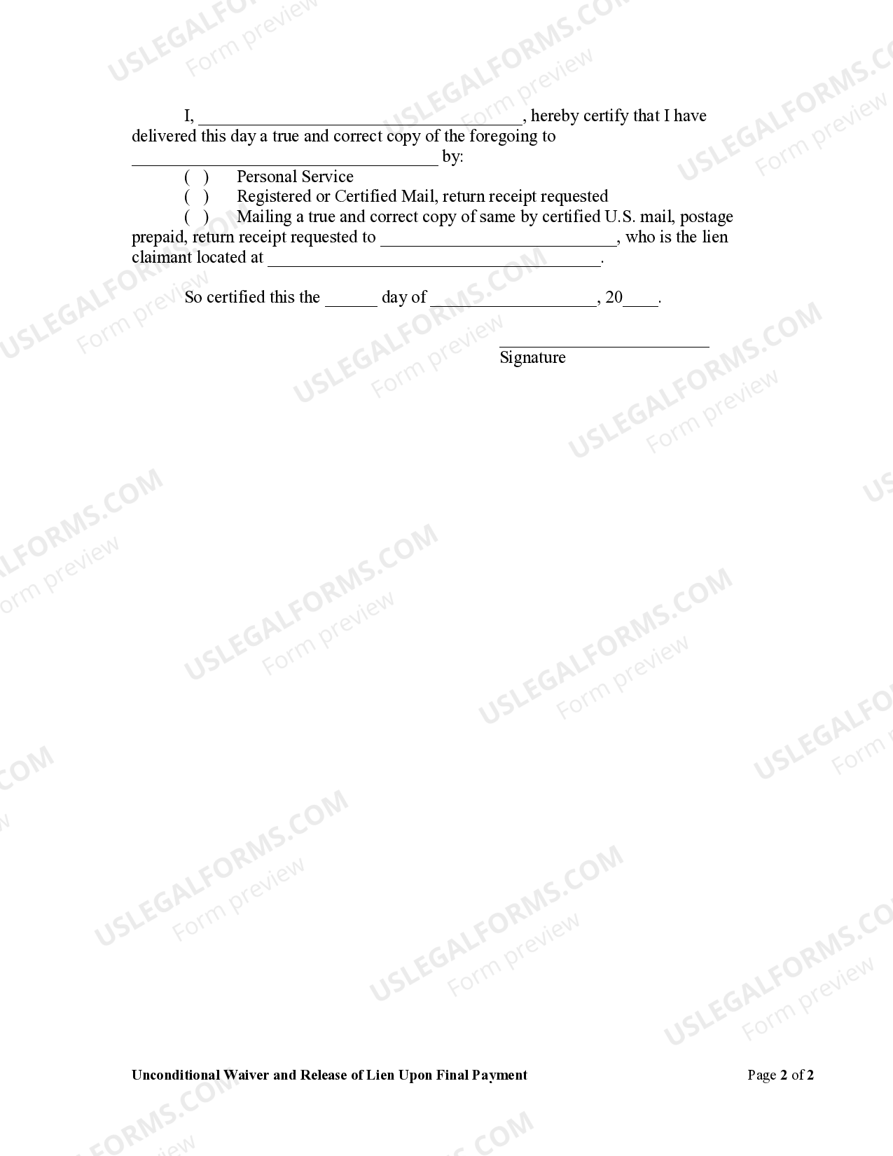 Unconditional Waiver And Release Upon Final Payment With Notary | US ...