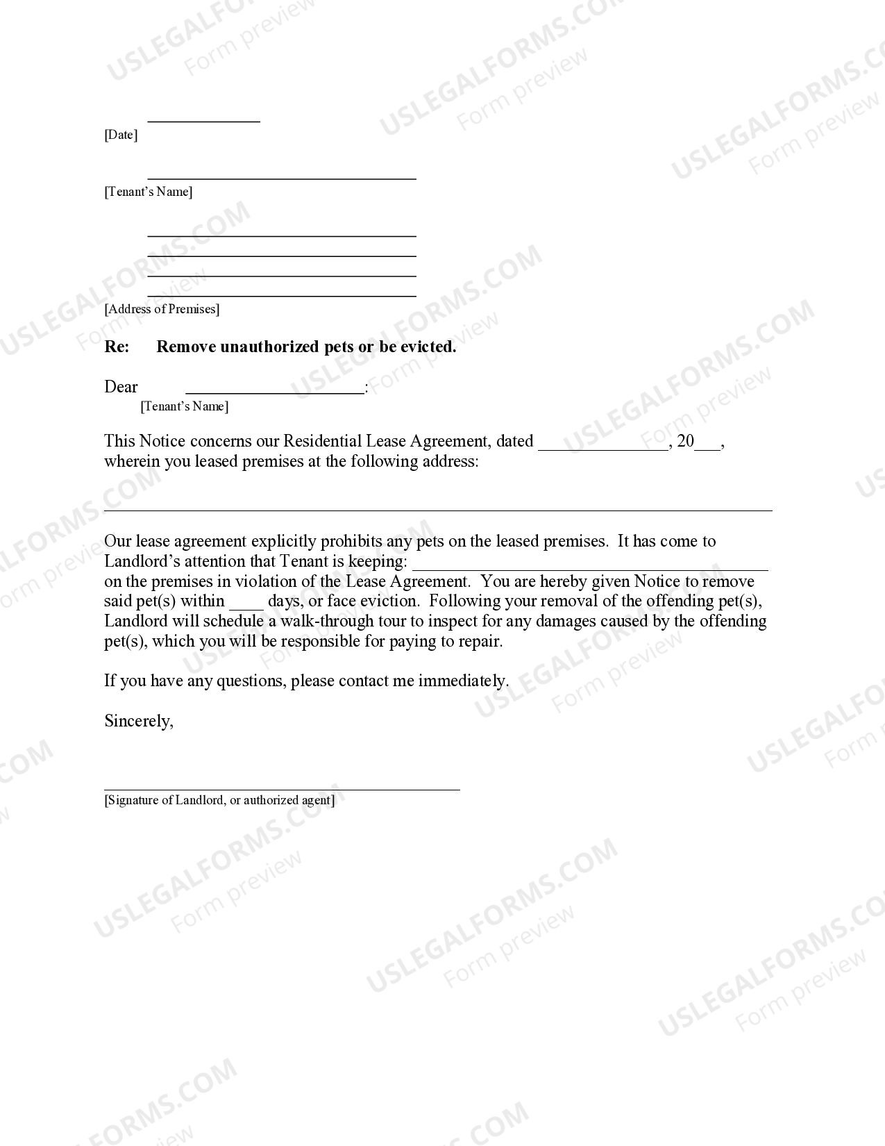 Maryland Letter from Landlord to Tenant as Notice to remove ...