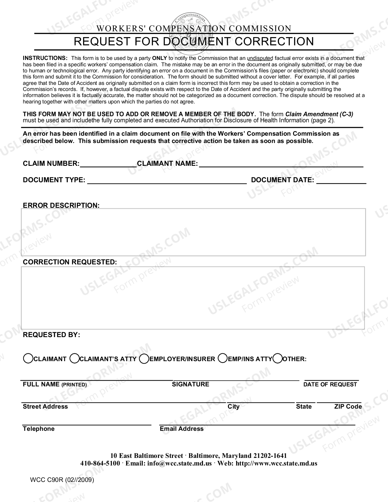 Maryland Request for Document Correction | US Legal Forms
