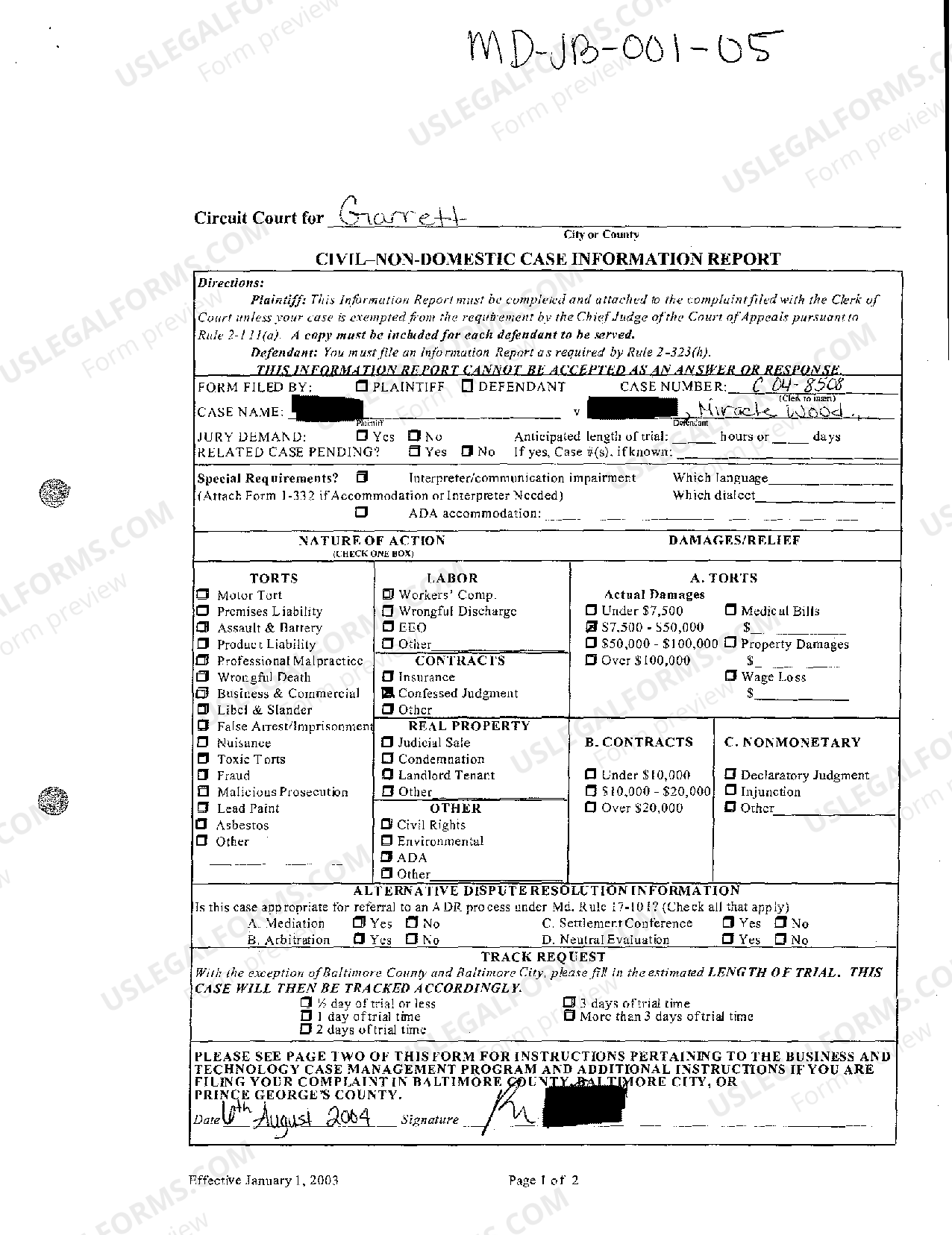 Maryland Civil Non Domestic Case Information Report | US Legal Forms