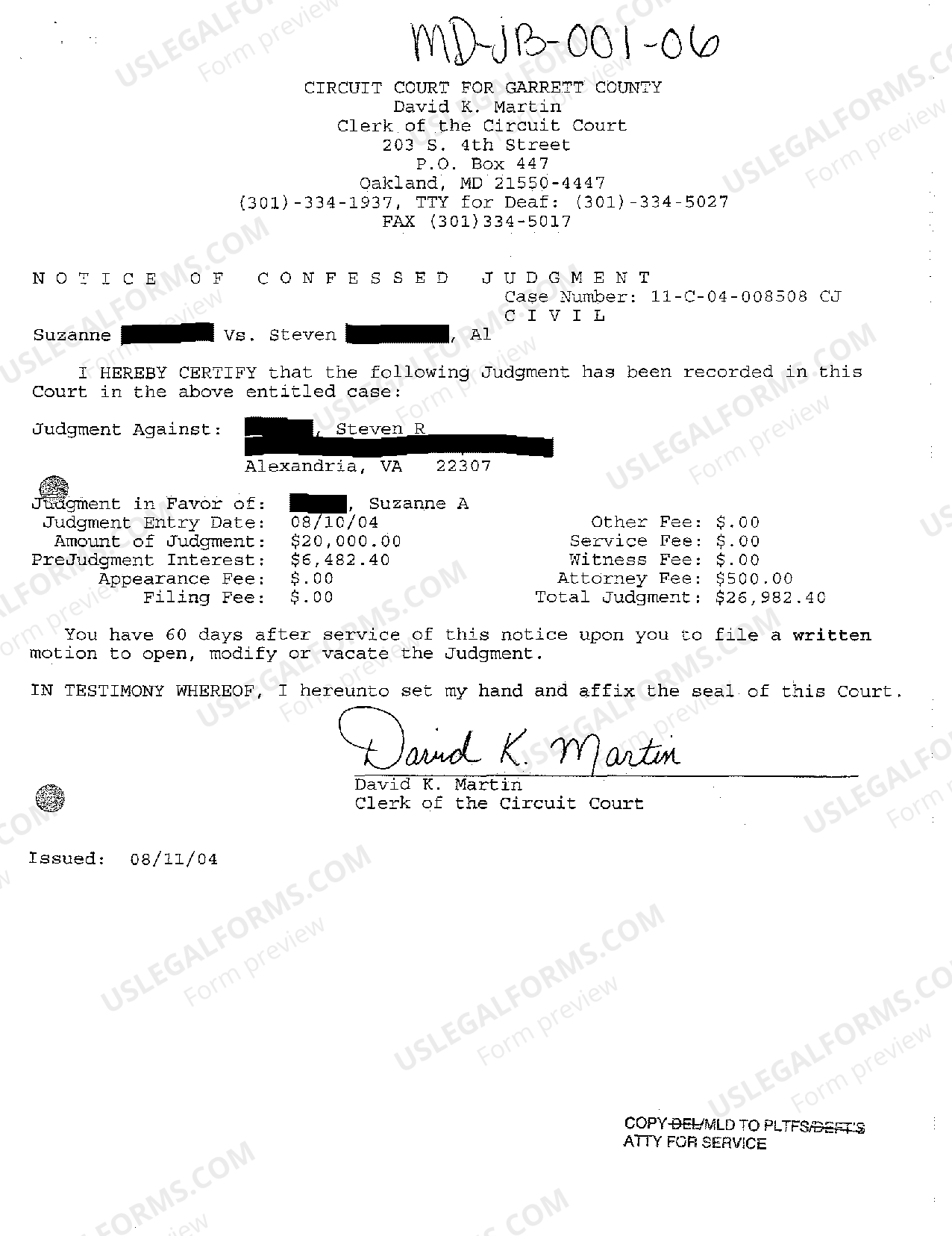 Maryland Notice of Confessed Judgment - Confessed Judgment Maryland ...