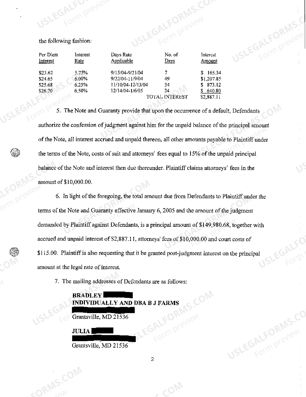 Maryland Exhibit 4 Affidavit of Amounts Owed | US Legal Forms