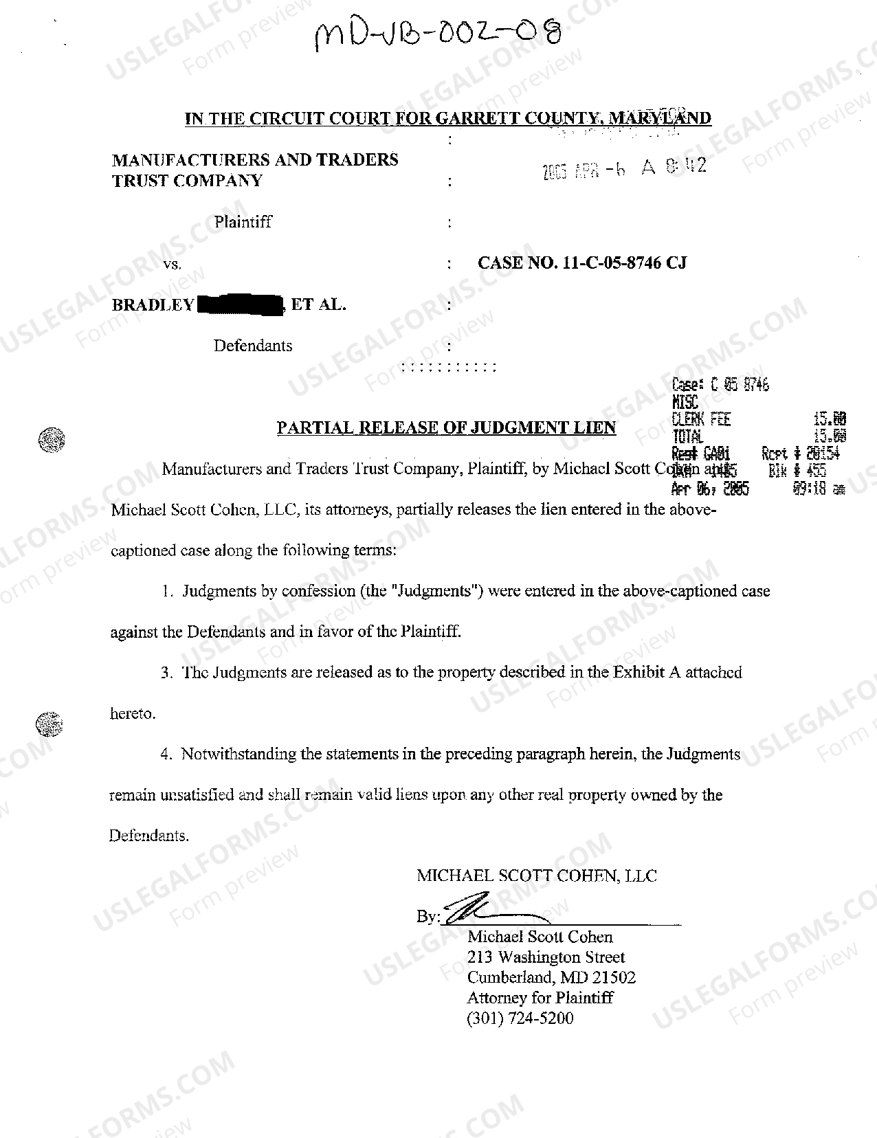 Maryland Partial Release Of Judgment Lien - Partial Release Of Judgment ...