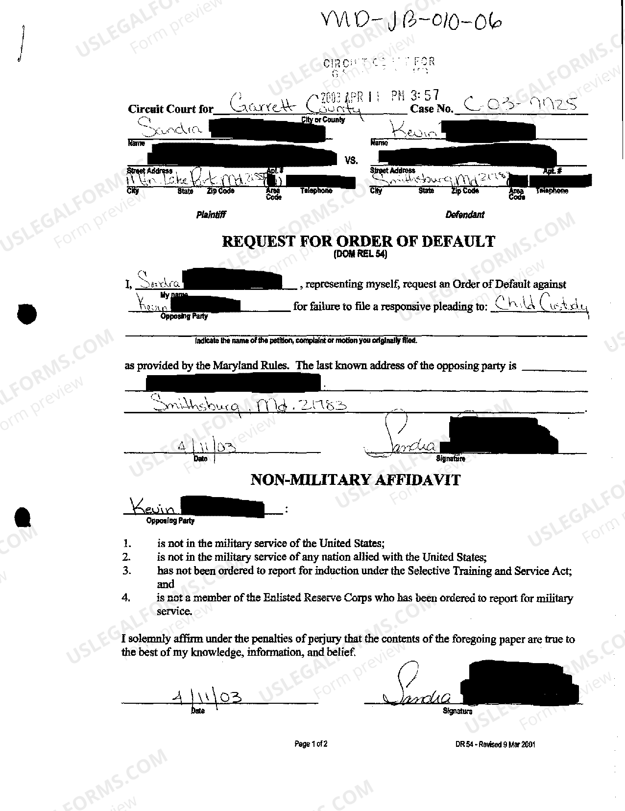 Maryland Request For Order Of Default | US Legal Forms