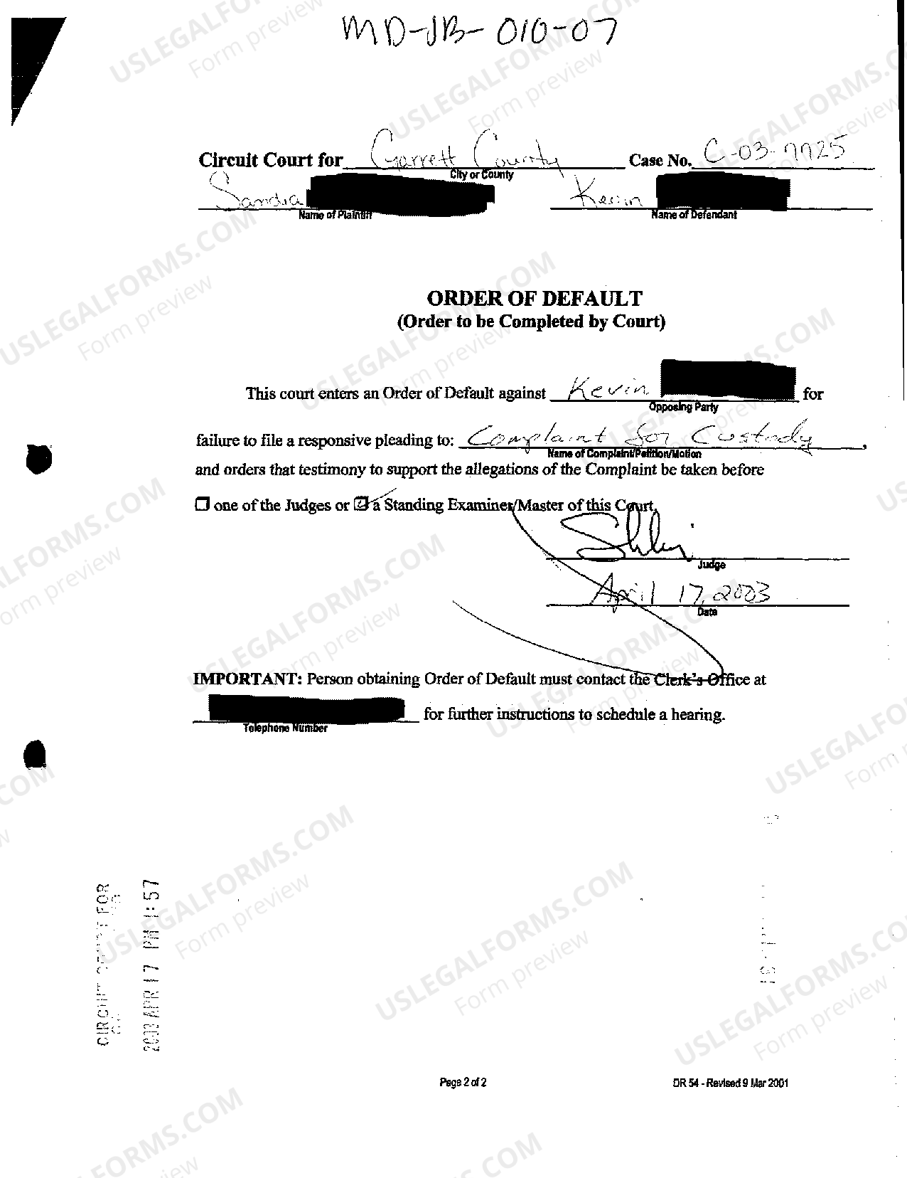 Maryland Order Of Default | US Legal Forms