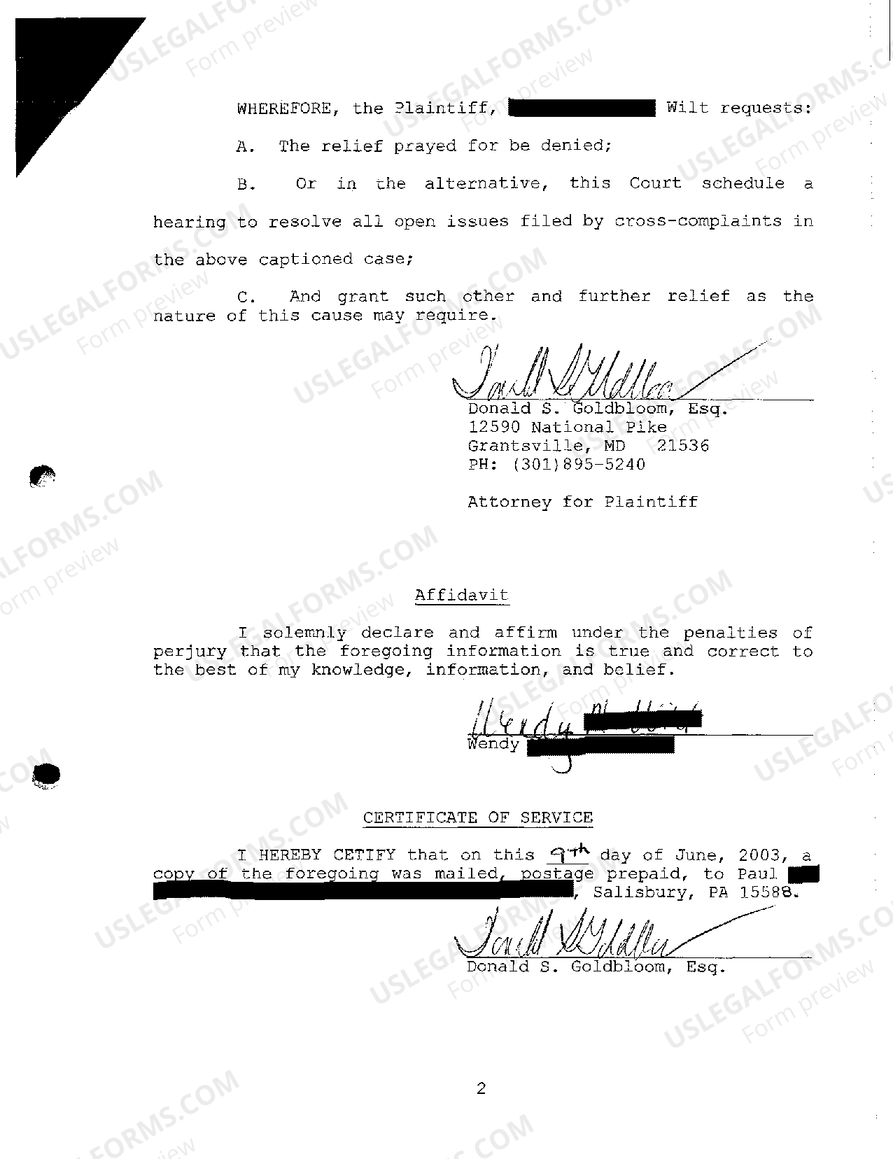 Maryland Answer To Petition To Modify Custody And Visitation - Motion ...