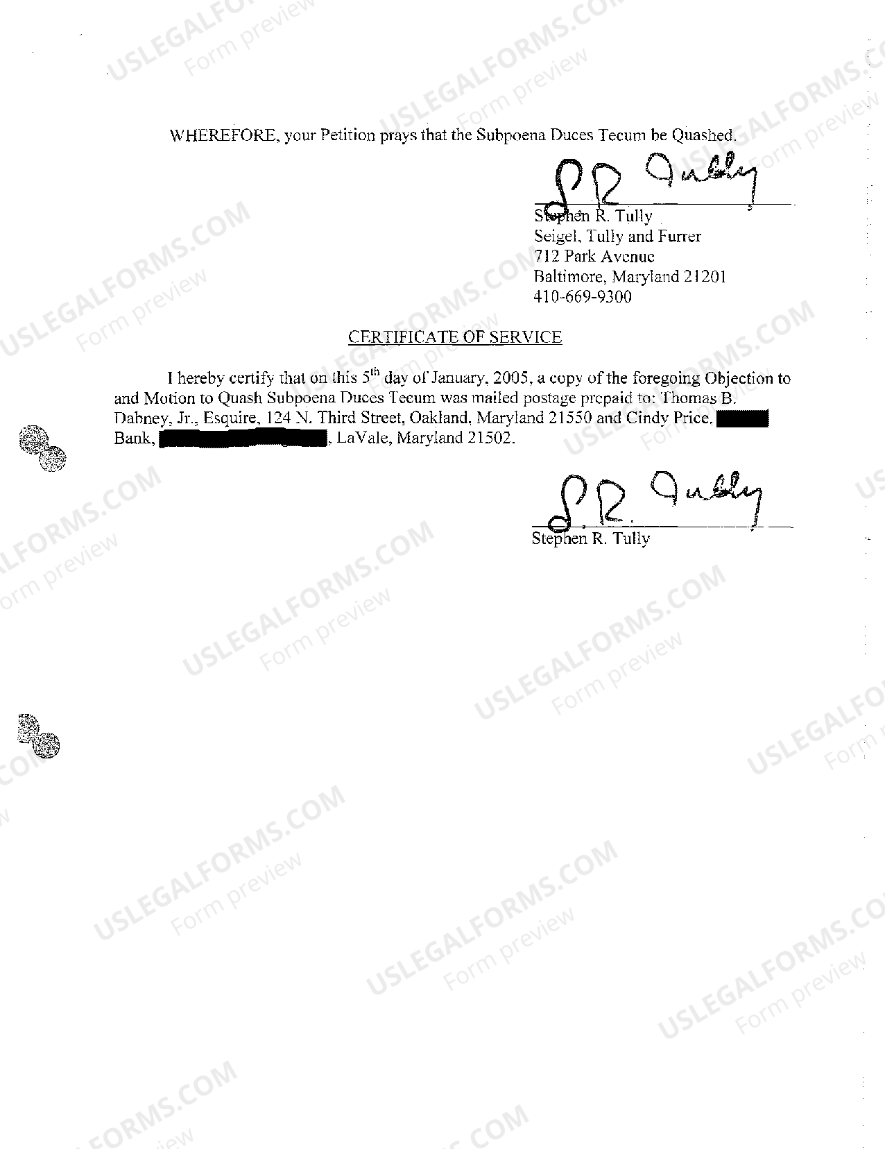 Maryland Objection To Subpoena Form Circuit Court | US Legal Forms