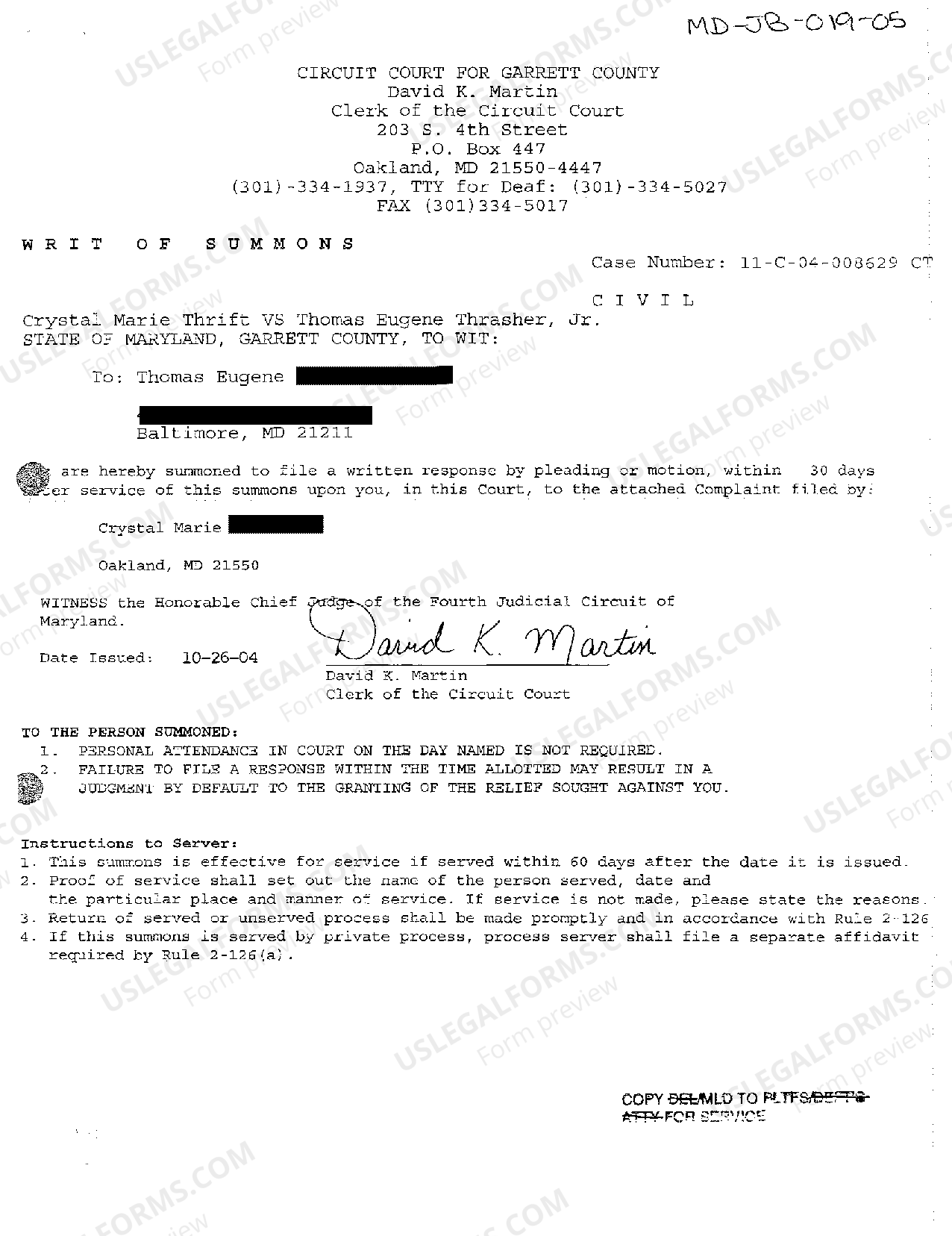 Maryland Writ of Summons | US Legal Forms