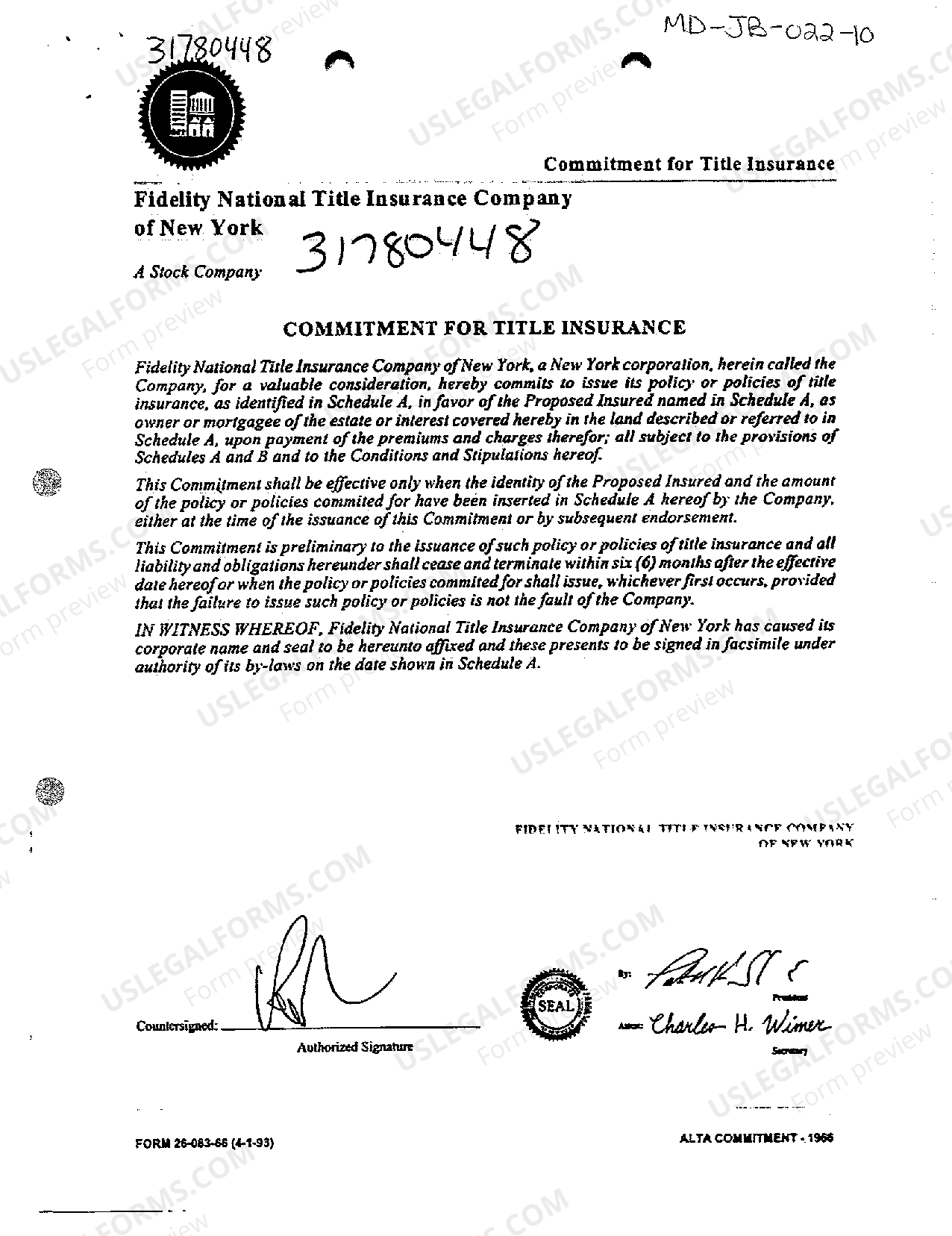 Maryland Commitment for Title Insurance - Alta Commitment For Title ...