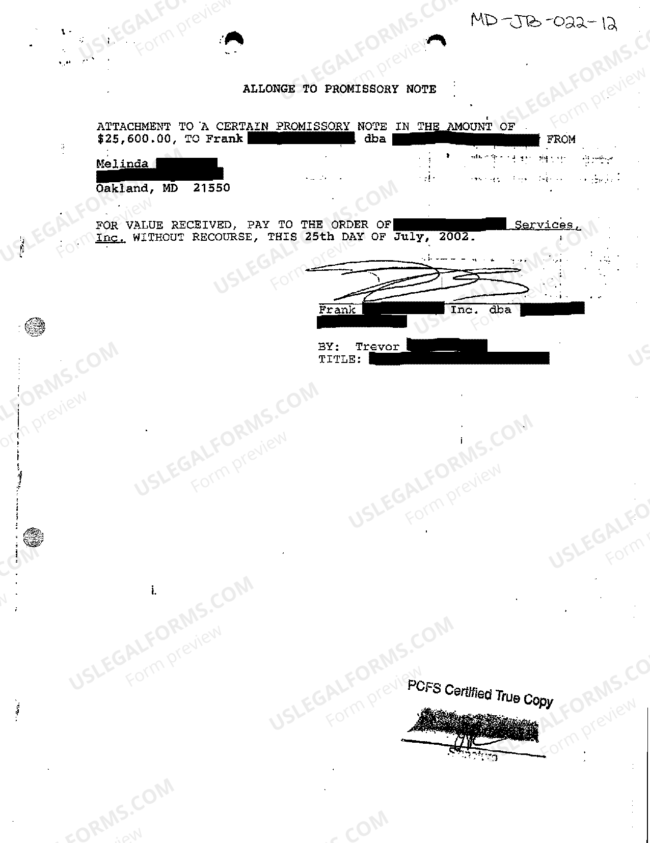 Maryland Allonge to Promissory Note - What Is Allonge To Note | US ...