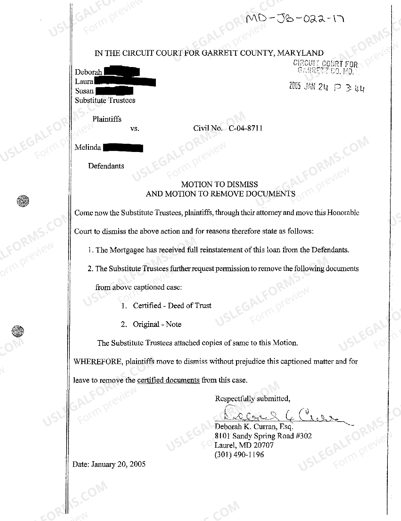 Maryland Motion to Dismiss and Motion to Remove Documents | US Legal Forms