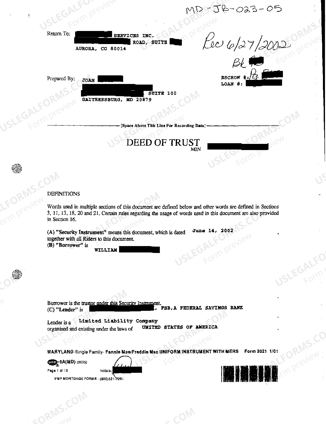 Maryland Deed of Trust | US Legal Forms