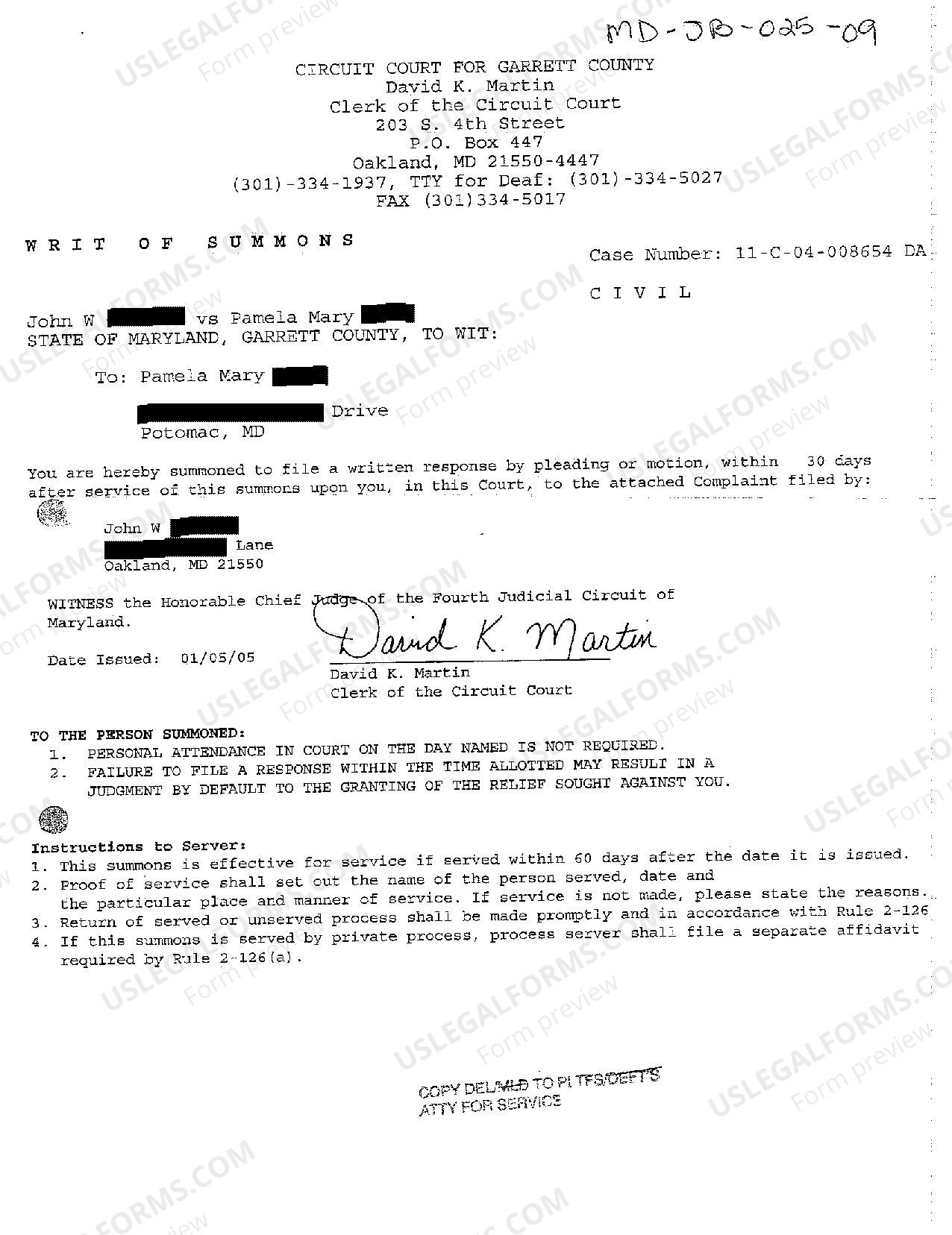 Maryland Writ of Summons - Writ Of Summons Form | US Legal Forms