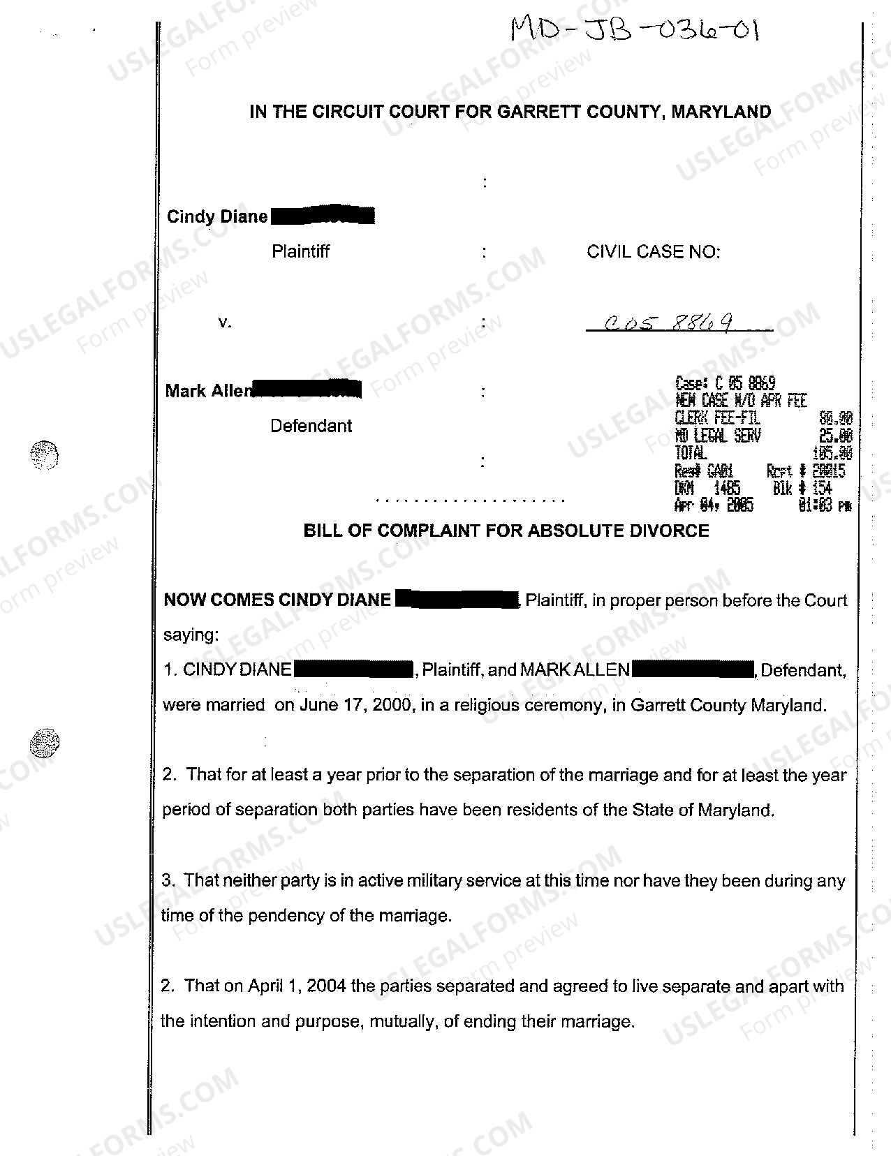 Maryland Bill of Complaint for Absolute Divorce | US Legal Forms