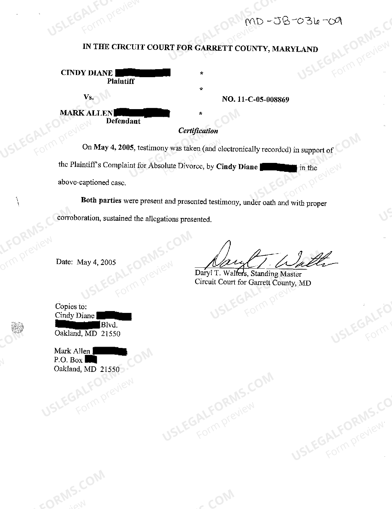 Maryland Certification of Testimony | US Legal Forms