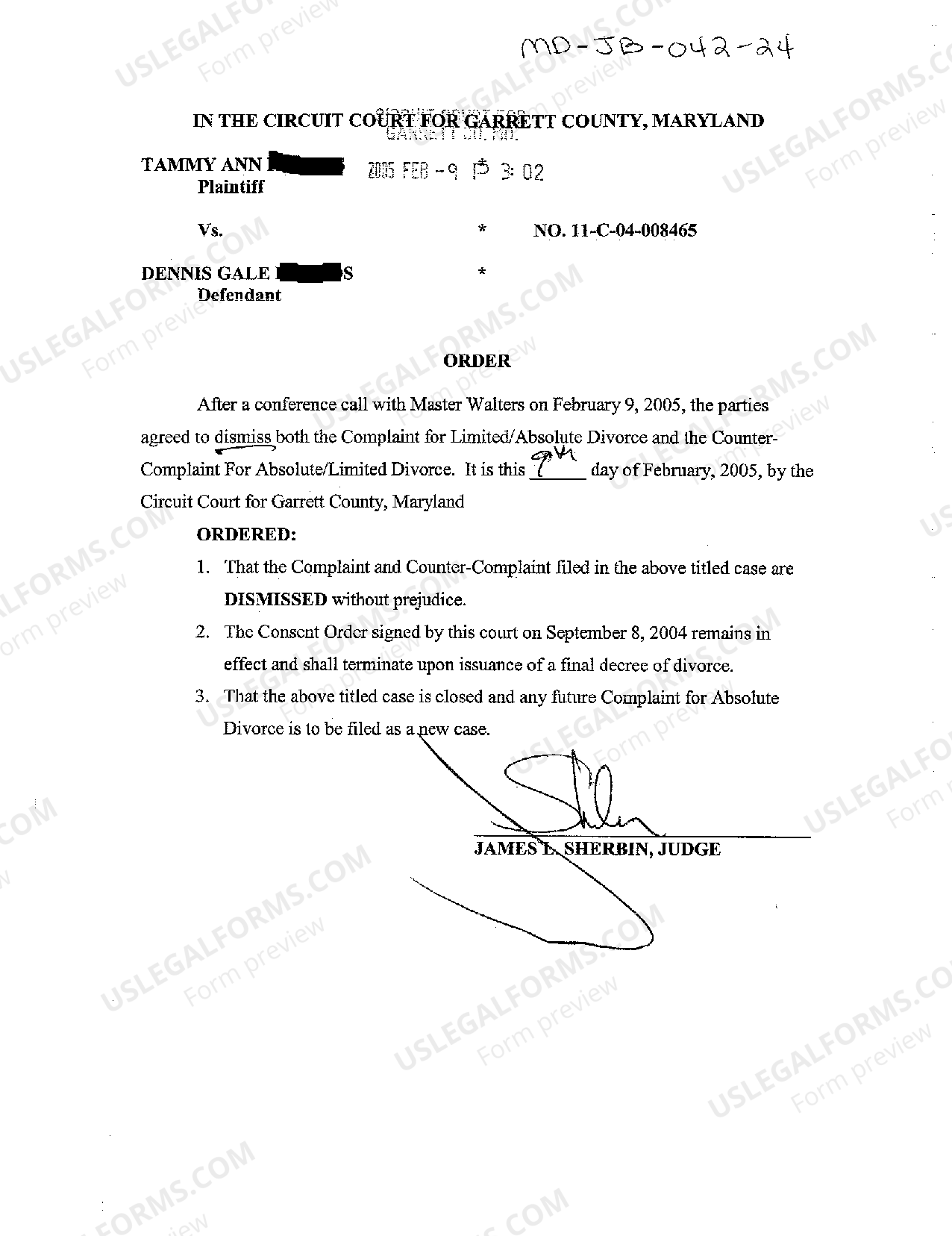 Maryland Order of Dismissal | US Legal Forms